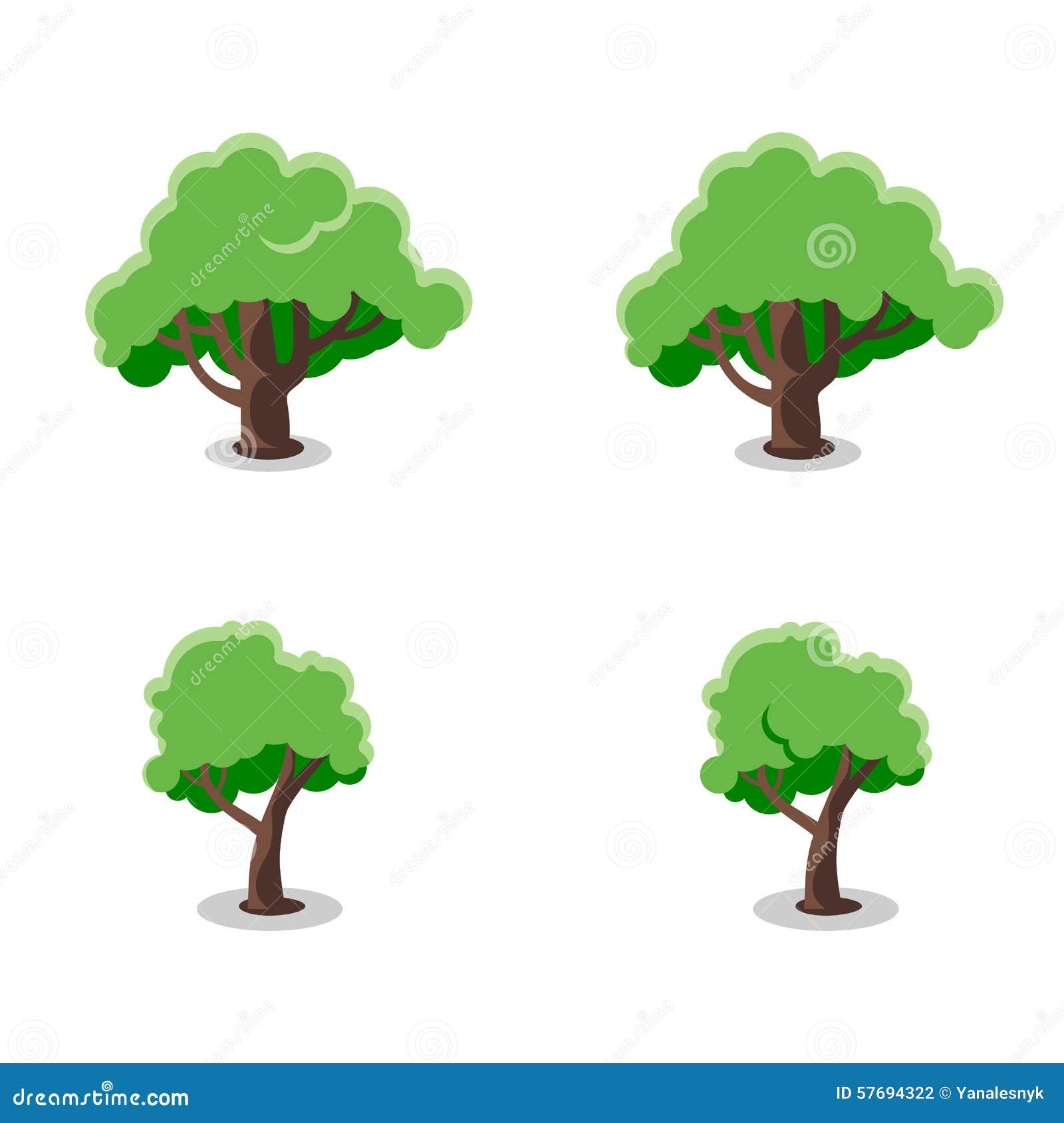 Cartoon Tree Set, Flat Vector Illustration Stock Vector - Illustration ...