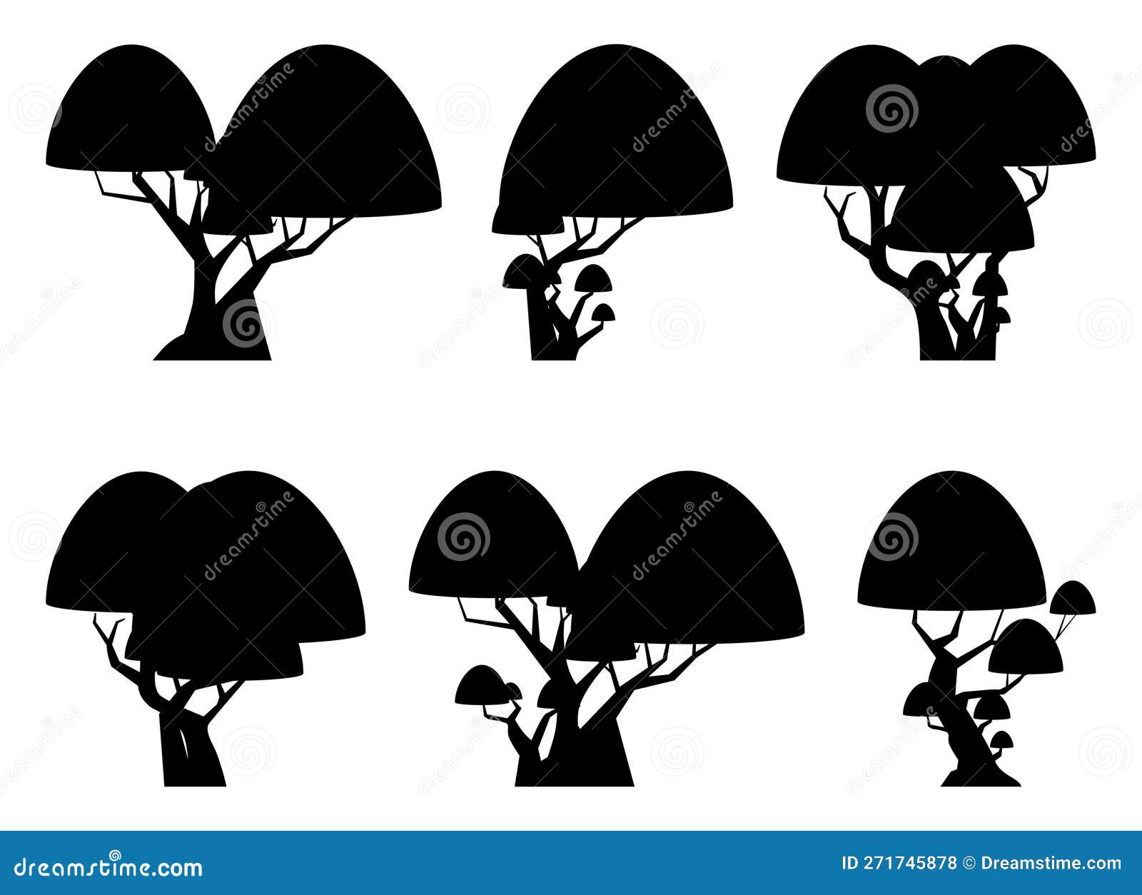 Cartoon Tree Silhouette Collection Isolated On White Stock Illustration ...