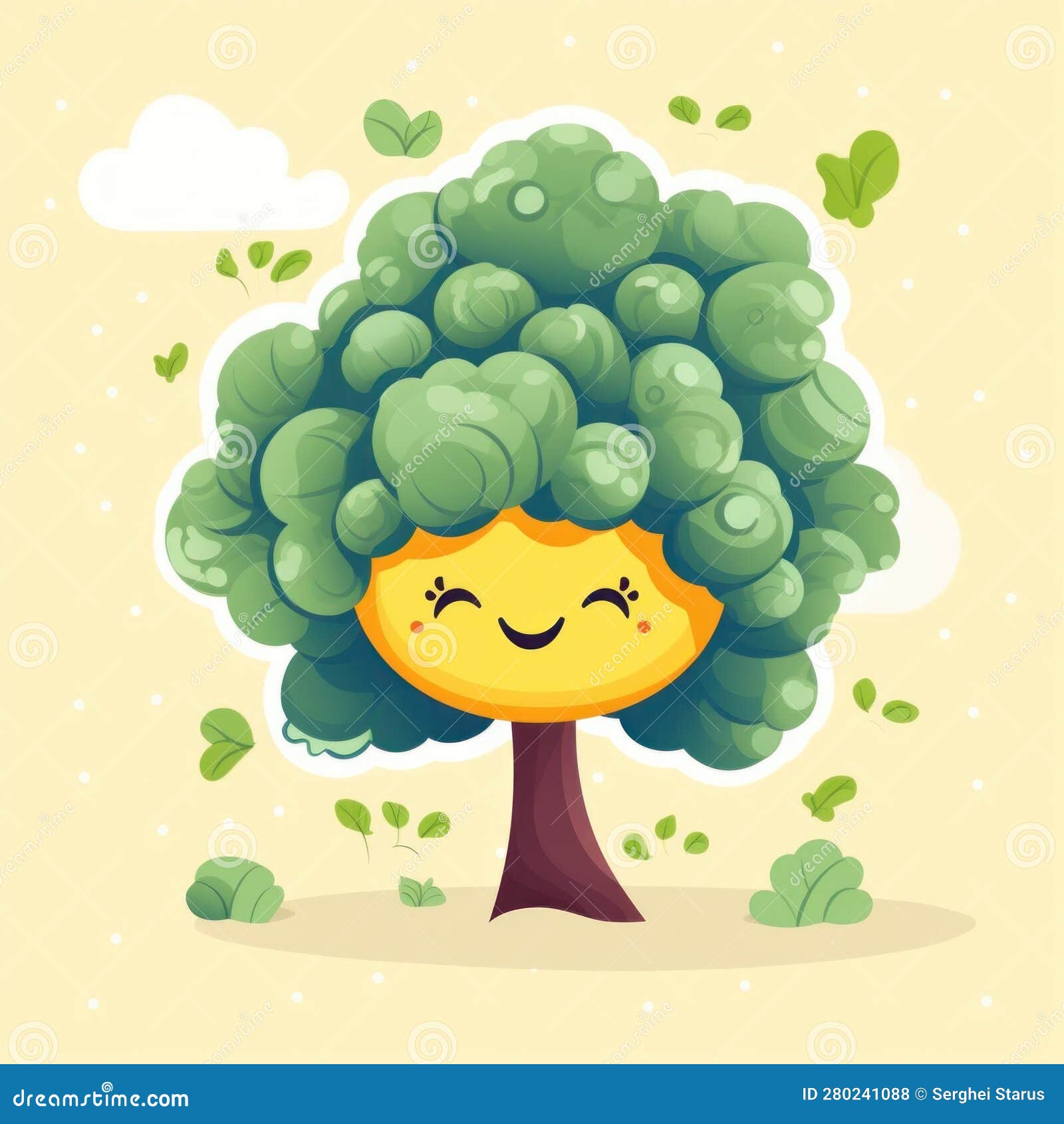A Cartoon Tree with a Smiley Face on it. Generative AI Image. Stock ...