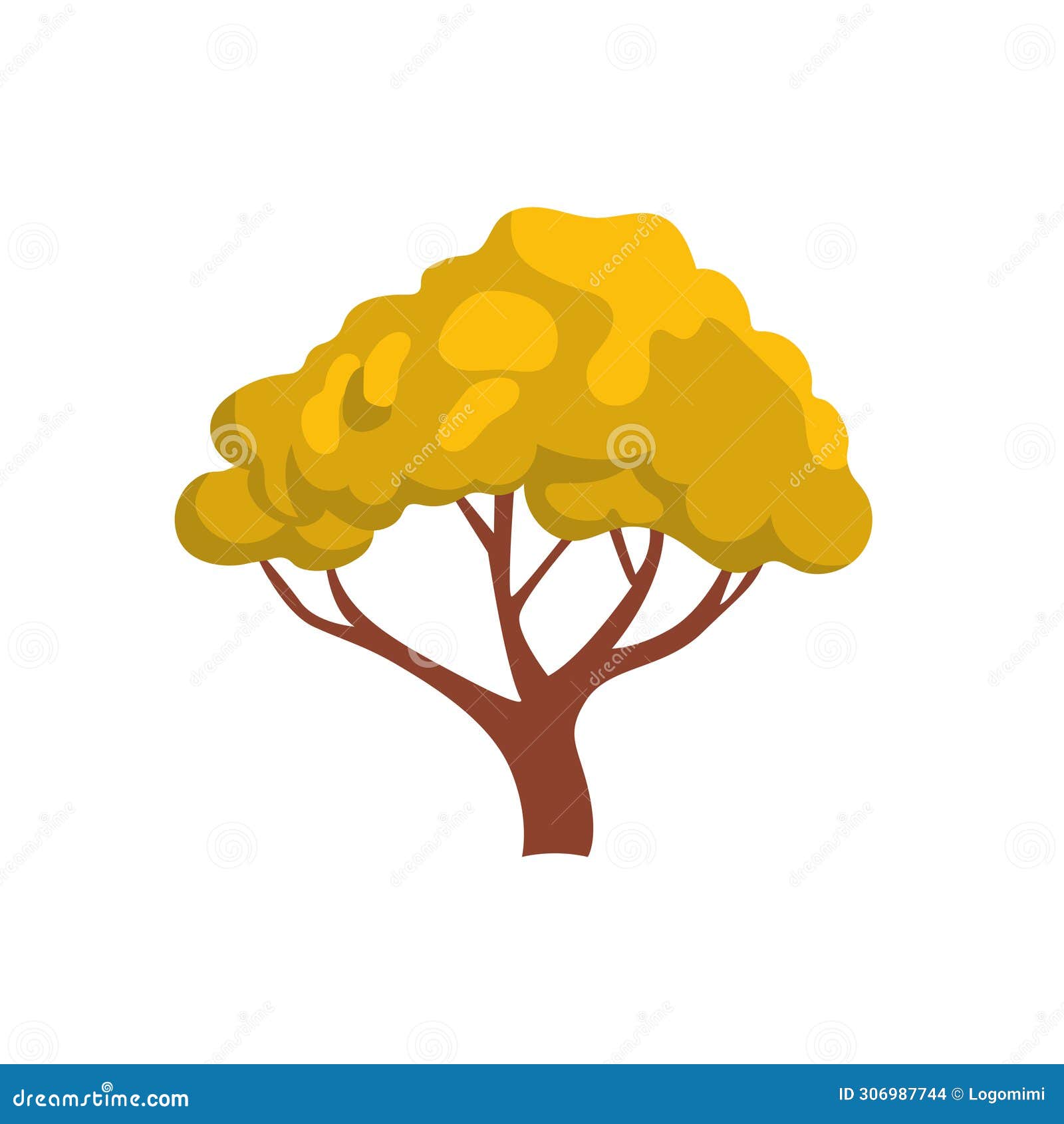 Cartoon Tree with Yellow Leaves, Vector Illustration Stock Vector ...