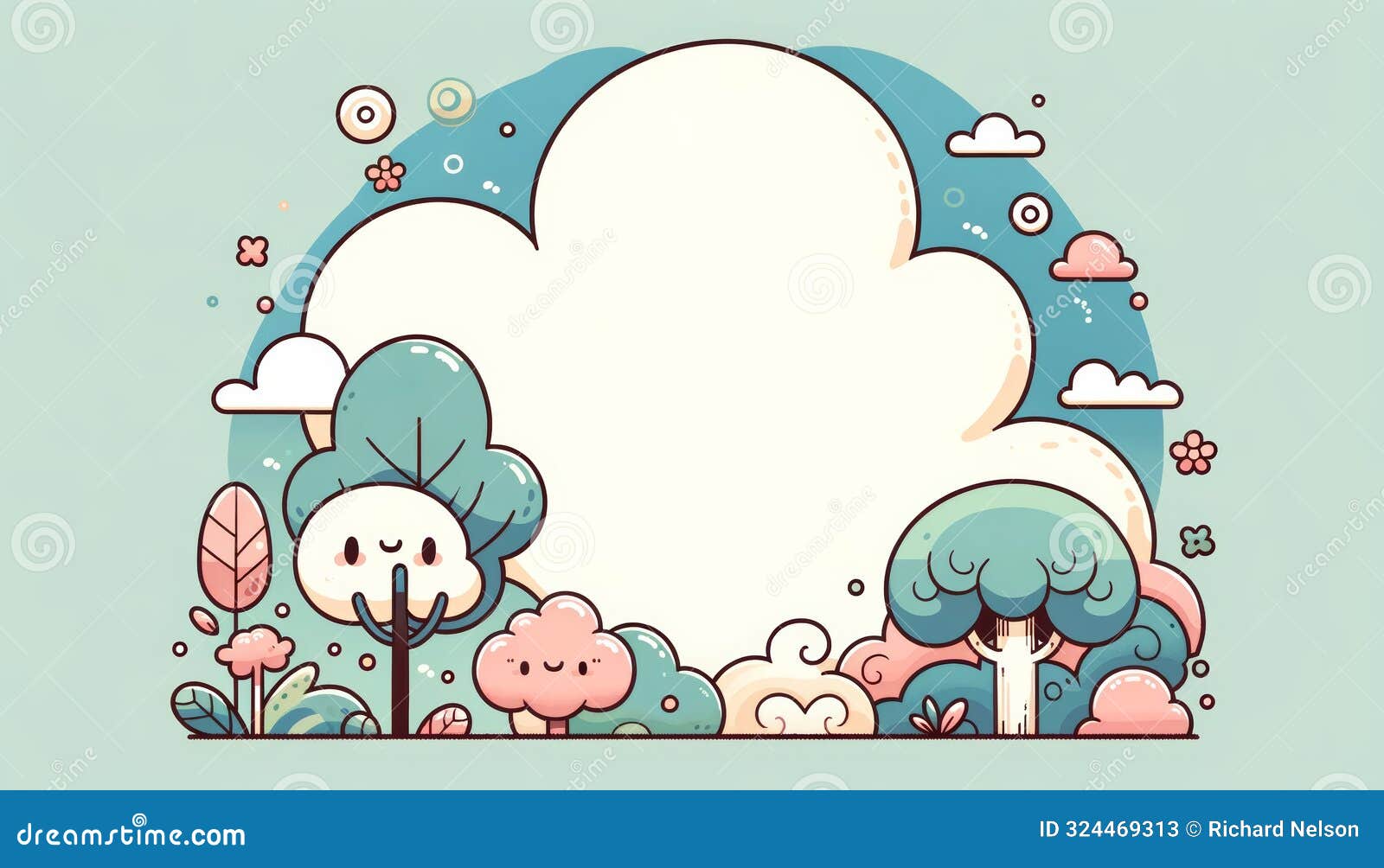 Cartoon Trees with Clouds Background Stock Illustration - Illustration ...