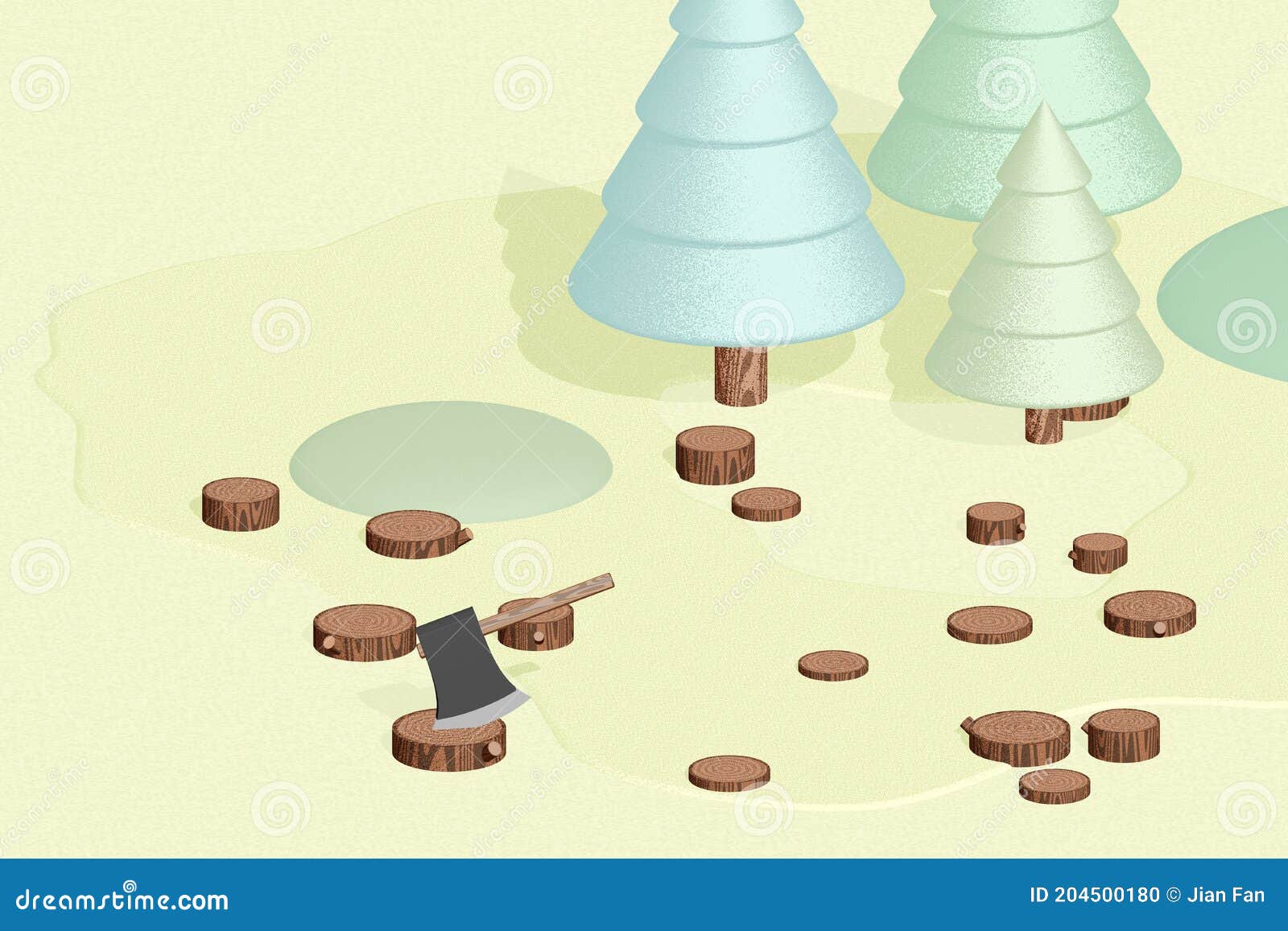 Cartoon Trees, Cut Down Forest, 3d Cartoon Rendering Stock Illustration ...