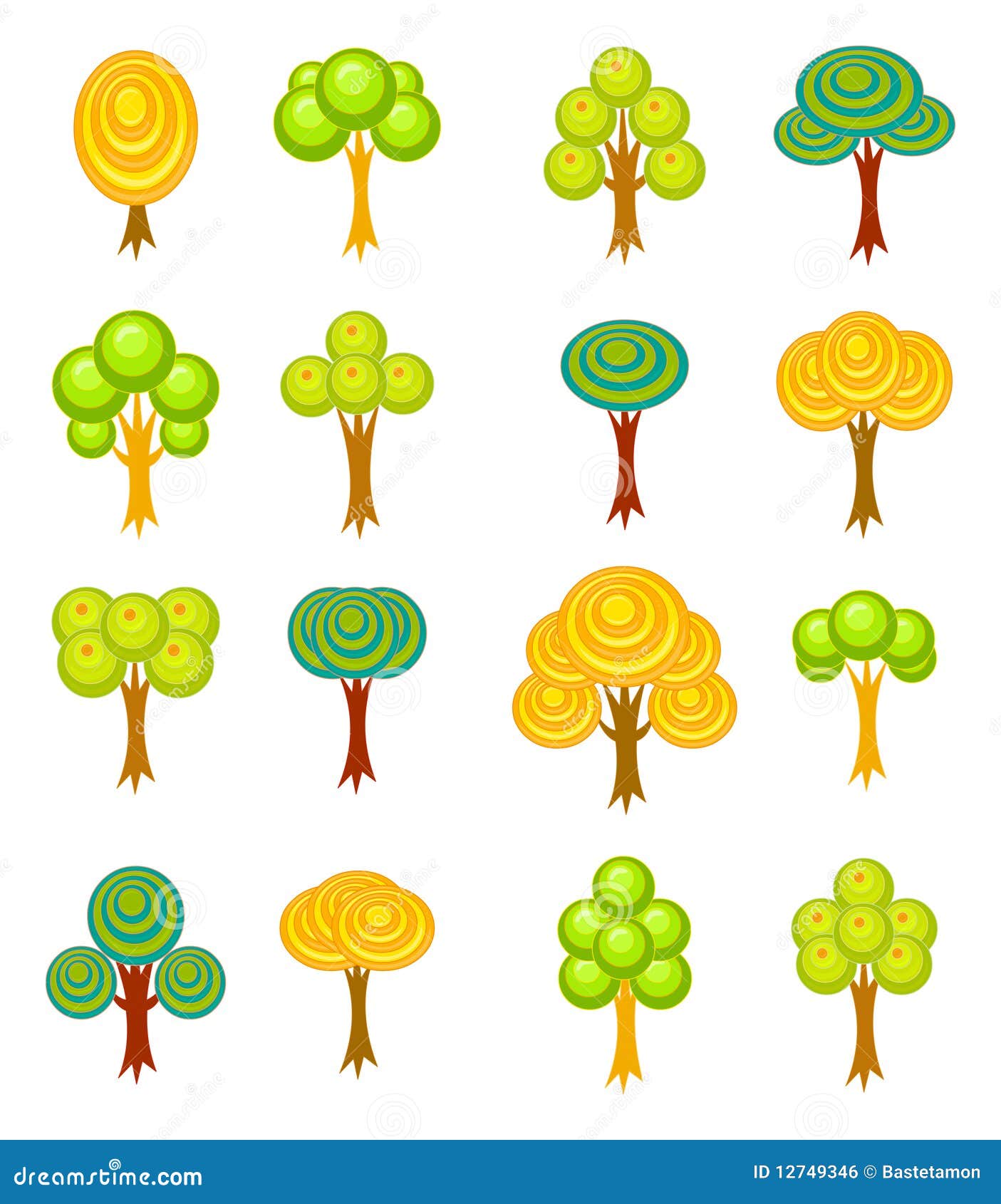Cartoon trees icons stock vector. Illustration of sign - 12749346