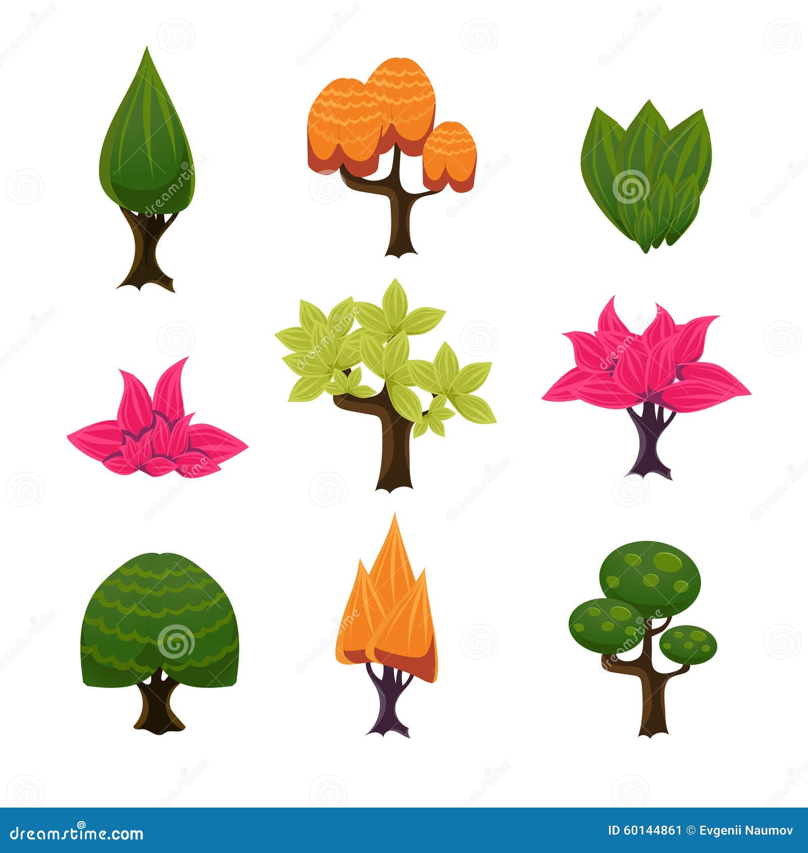 Cartoon Trees, Leaves and Bushes Set Vector Stock Vector - Illustration ...