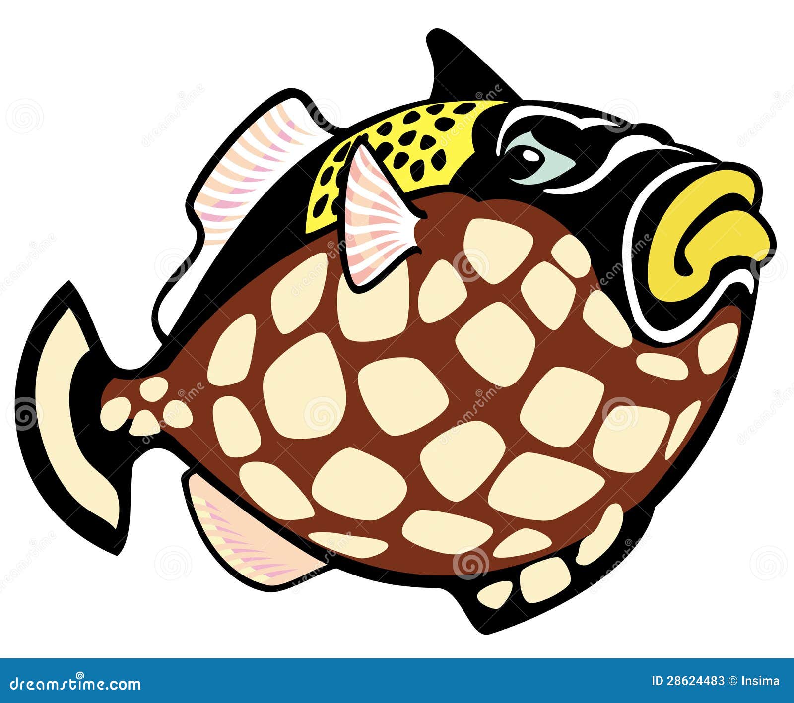 Clown Trigger Fish. Hand Drawing Sketch. Black Outline On White ...