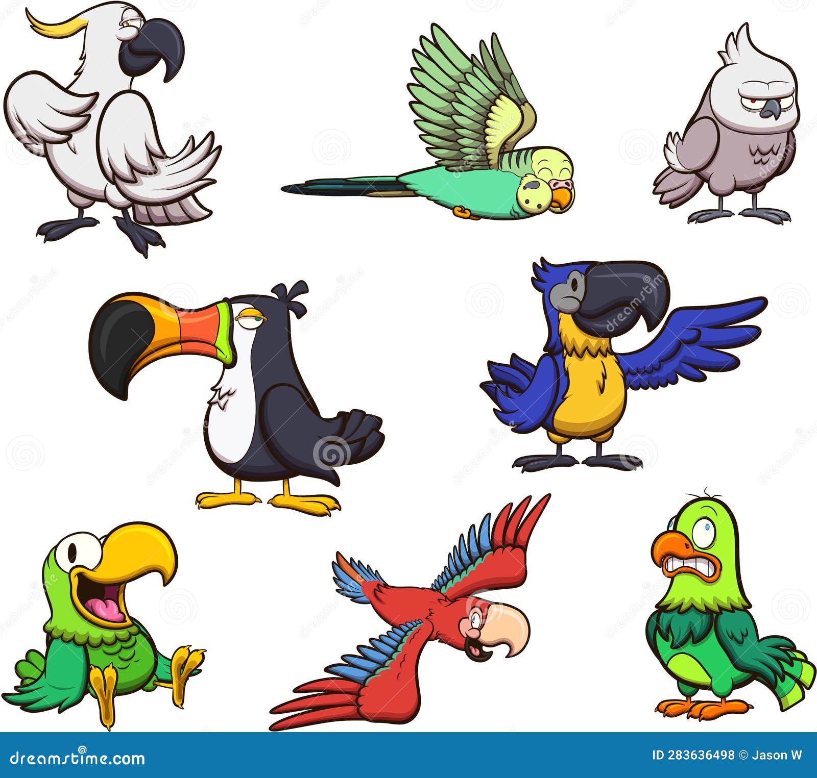 Cartoon Tropical Birds. Vector Illustration with Simple Gradients. All ...