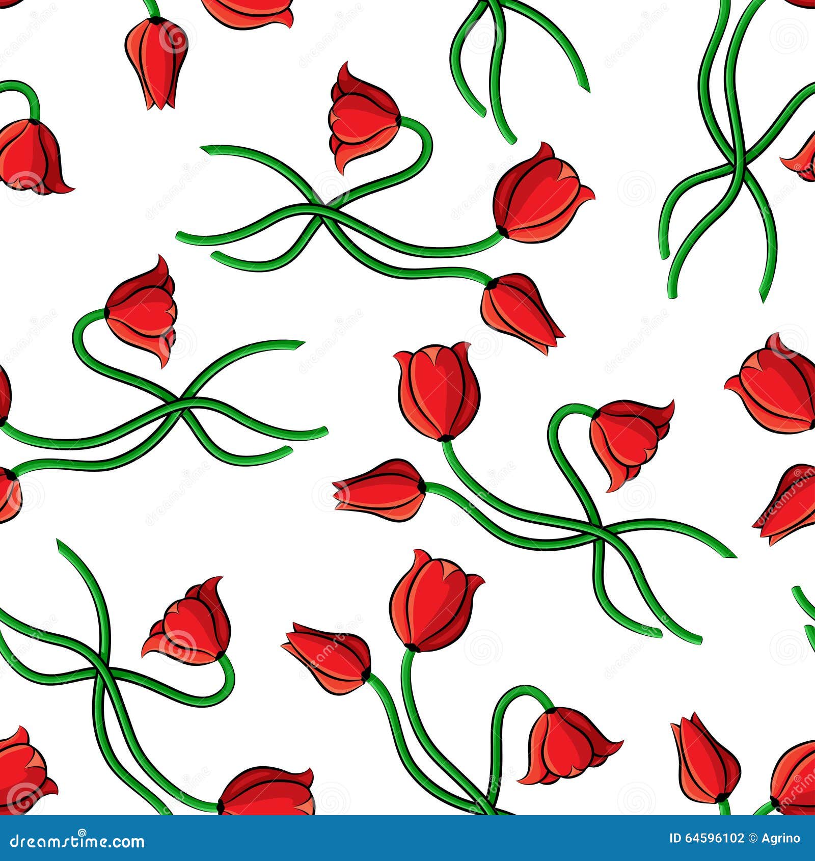 Cartoon Tulips Flowers Pattern Seamless Stock Vector - Illustration of ...