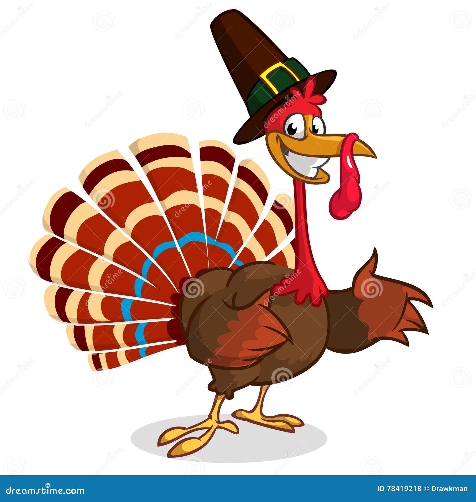 Cartoon Turkey in Pilgrim Hat. Thanksgiving Vector Illustration ...