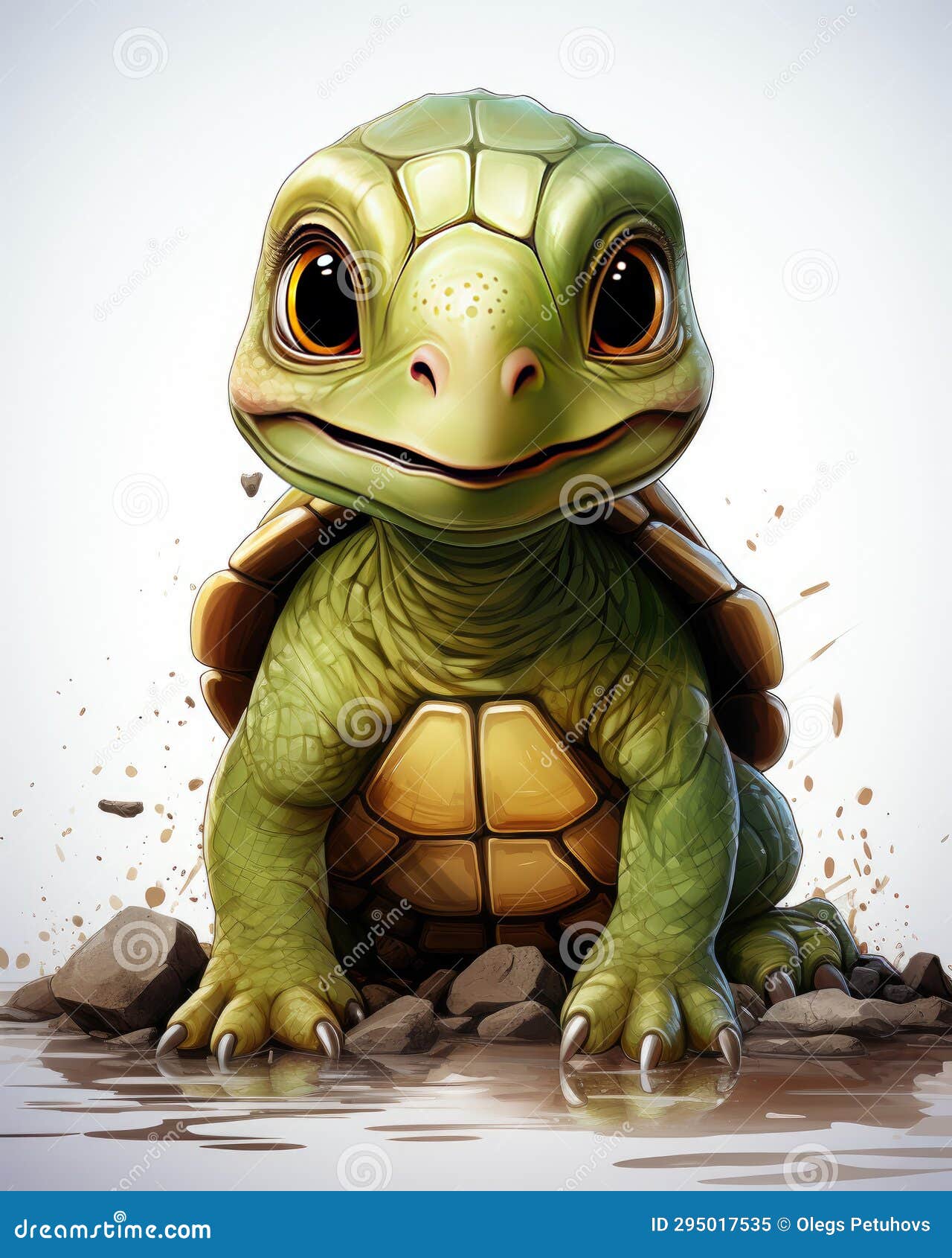 A Cartoon Turtle with Big Eyes Sitting on a Pile of Rocks. Generative ...