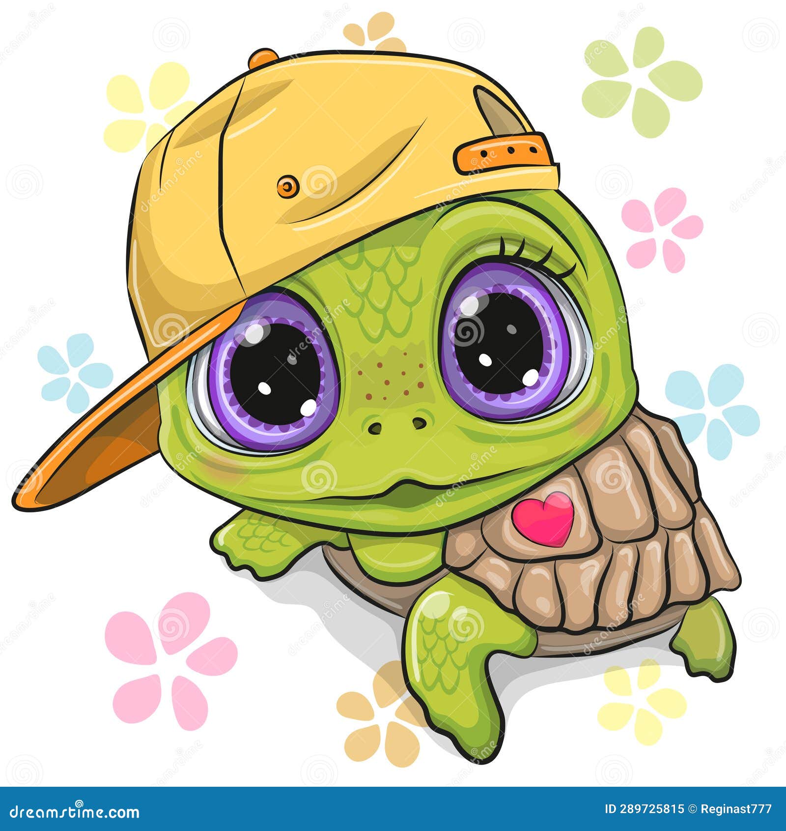 Cartoon Turtle in a Cap on the Flowers Background Stock Illustration ...