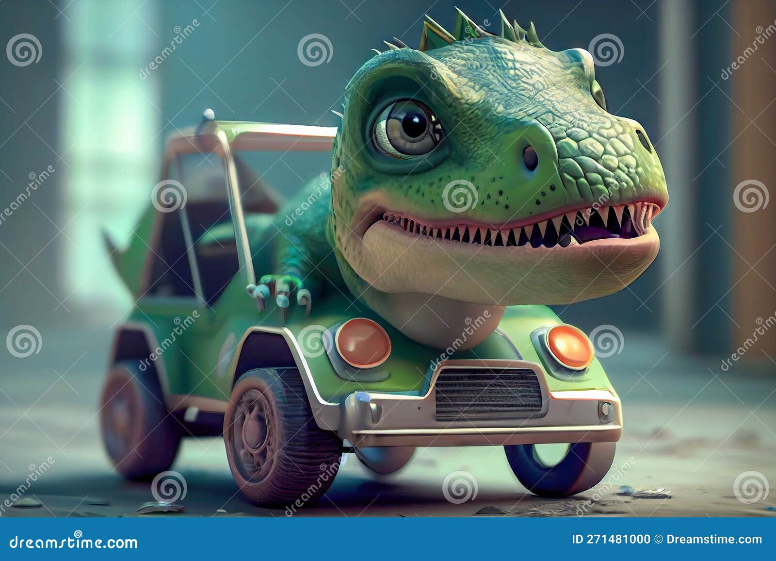 Cartoon Dinosaur in the Car Stock Illustration - Illustration of ...