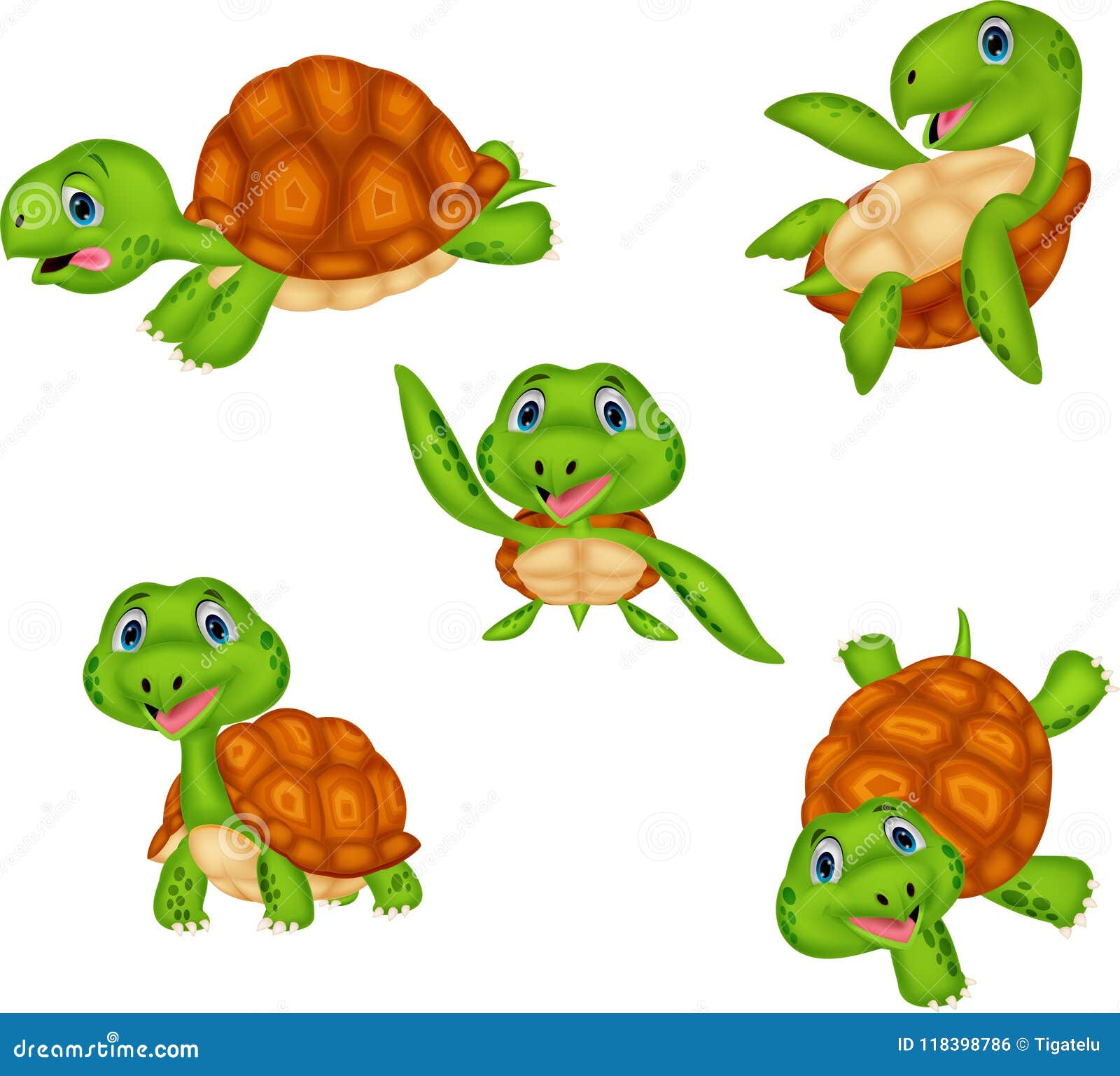 Cartoon Turtle Collection Set Stock Illustration - Illustration of ...