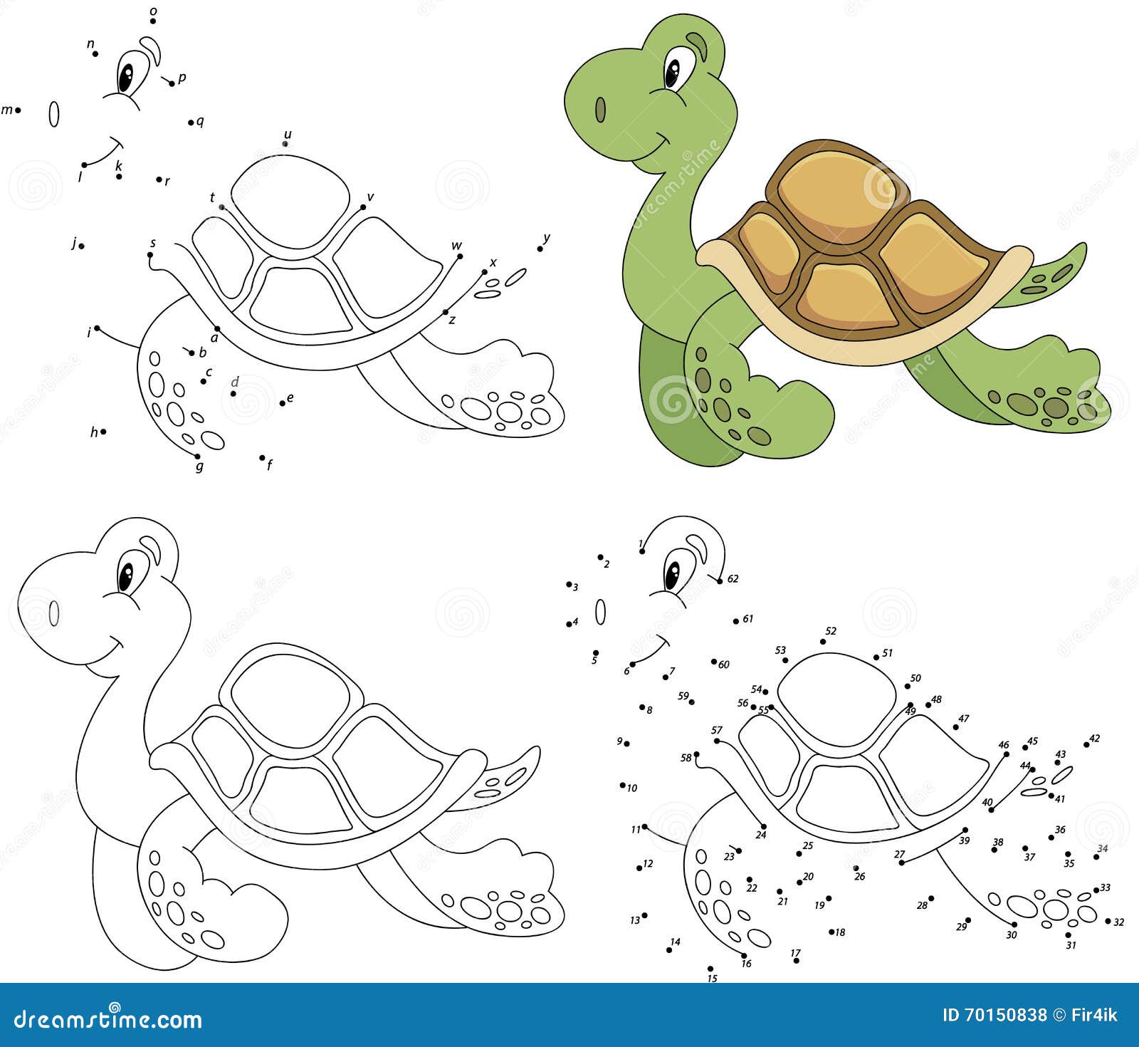 Cartoon Turtle. Coloring Book And Dot To Dot Game For Kids Vector ...
