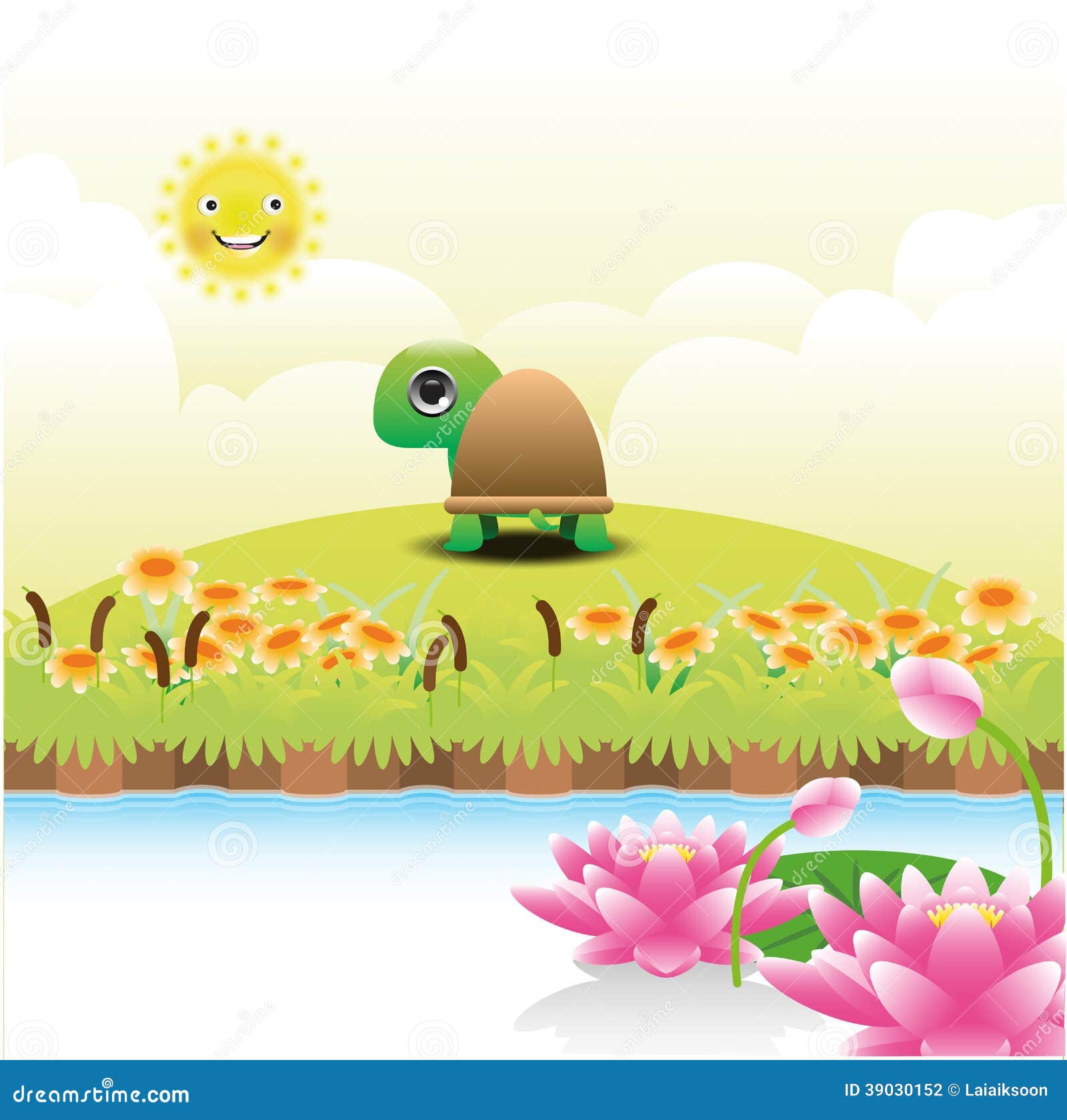 Cartoon Turtle on Green Grass Stock Vector - Illustration of baby ...