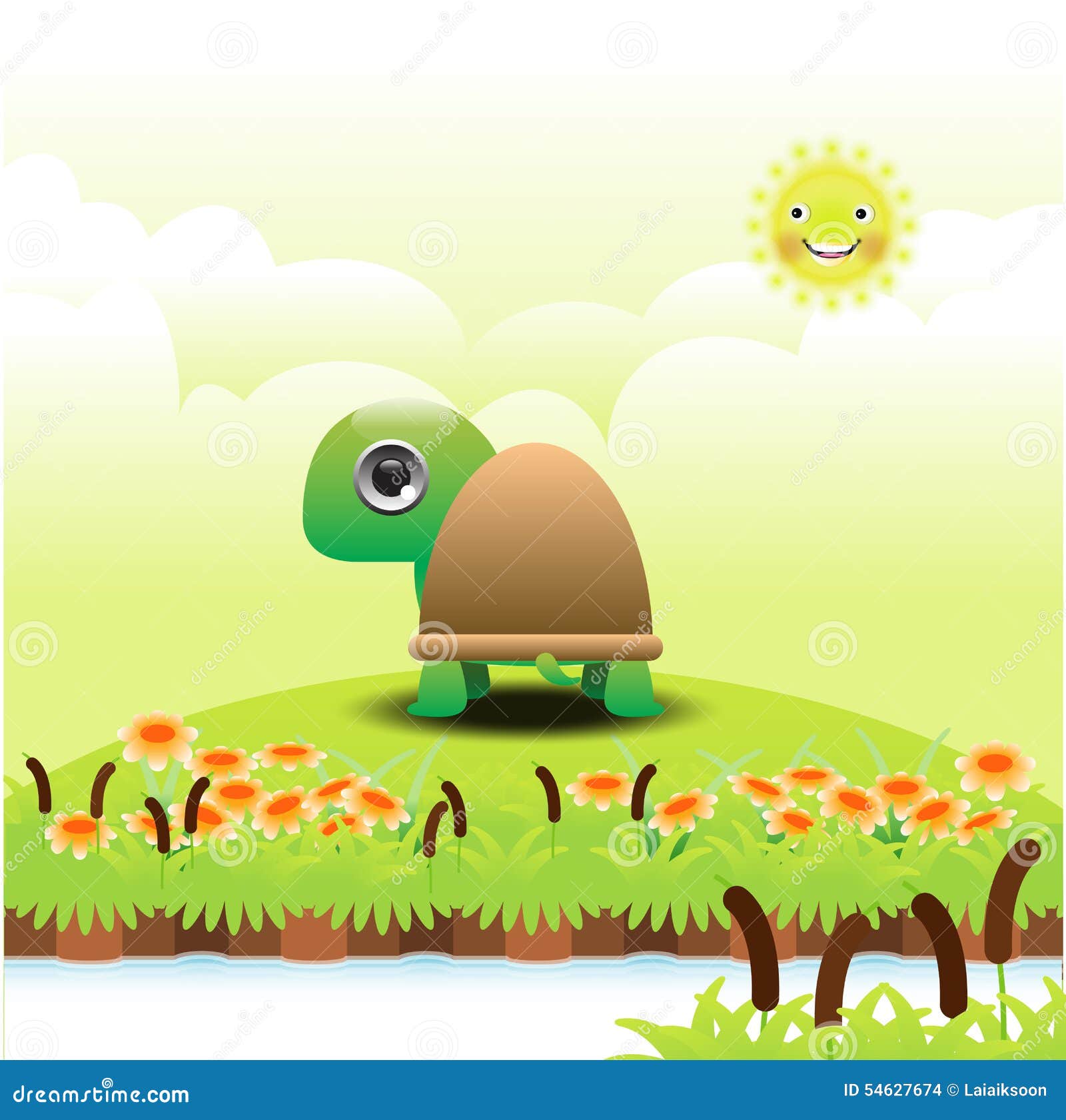 Cartoon Turtle on Green Grass Stock Vector - Illustration of banner ...