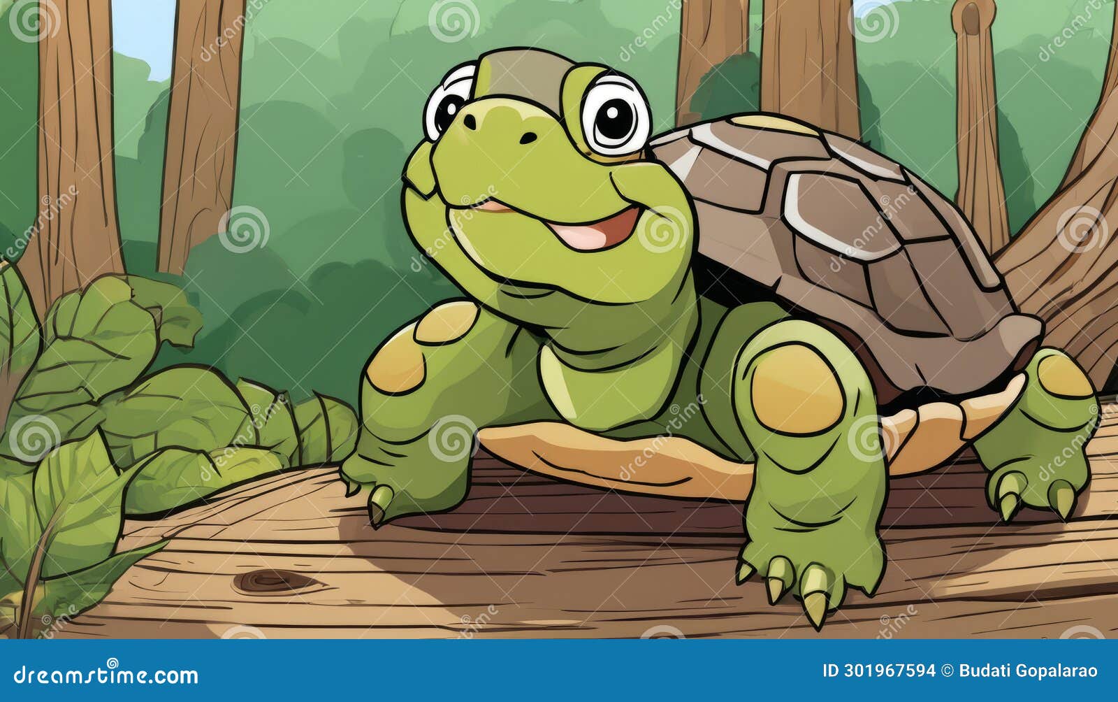 A Cartoon Turtle with a Green Shell and Yellow Feet Stock Illustration ...