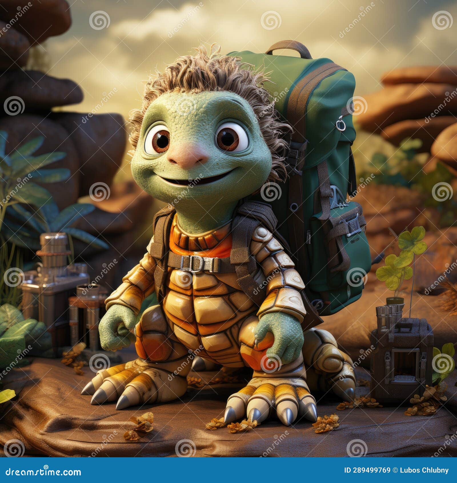 Cartoon Turtle with Hiking Backpack Stock Illustration - Illustration ...