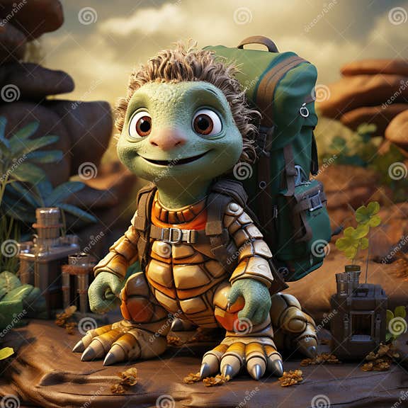Cartoon Turtle with Hiking Backpack Stock Illustration - Illustration ...