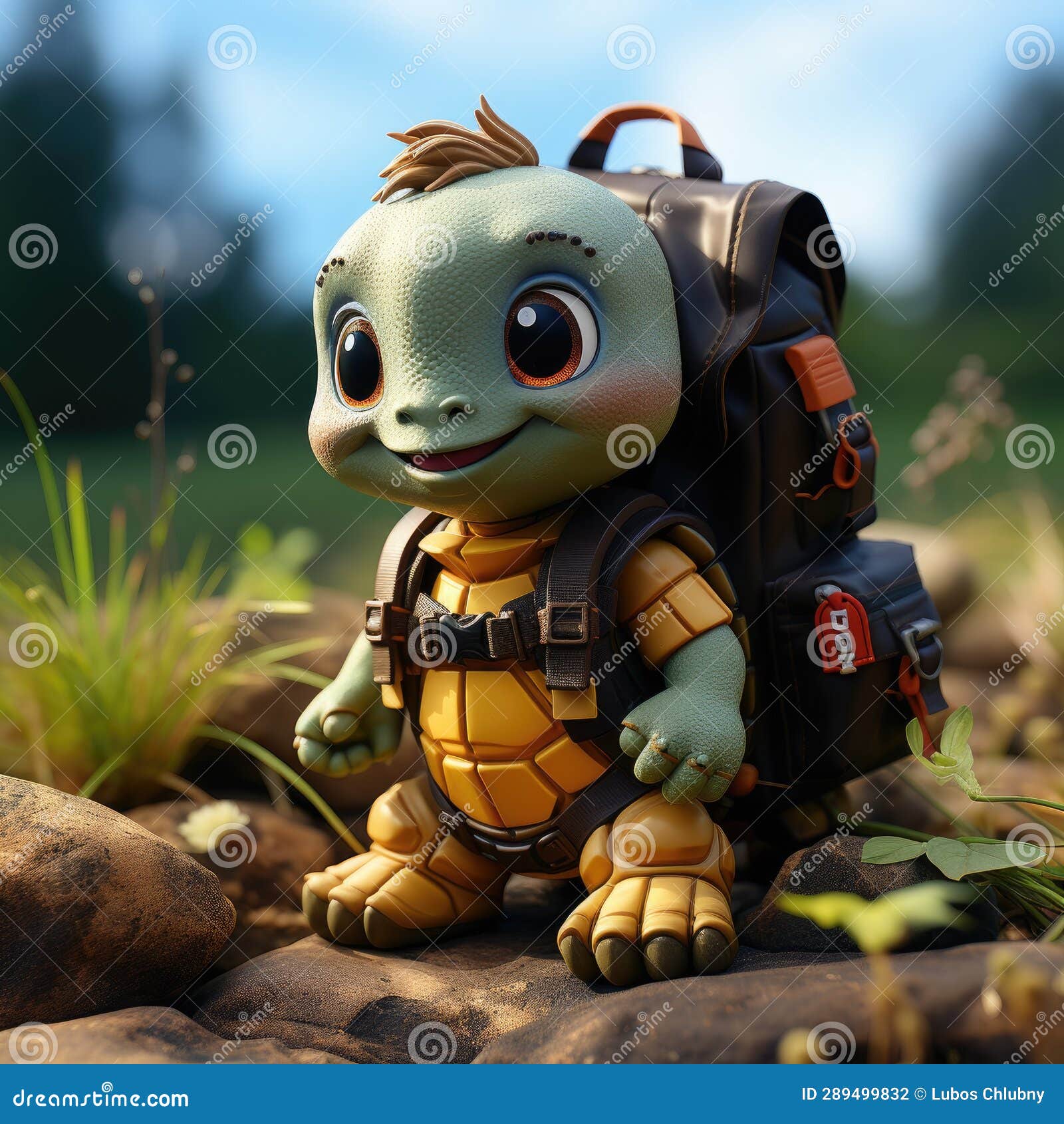 Cartoon Turtle with Hiking Backpack Stock Illustration - Illustration ...