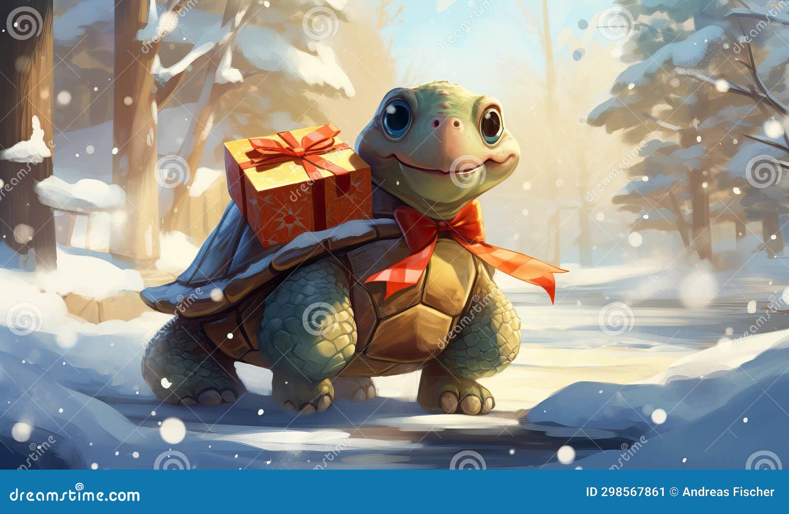 Cartoon Turtle Hurries through the Winter Forest. Stock Illustration ...
