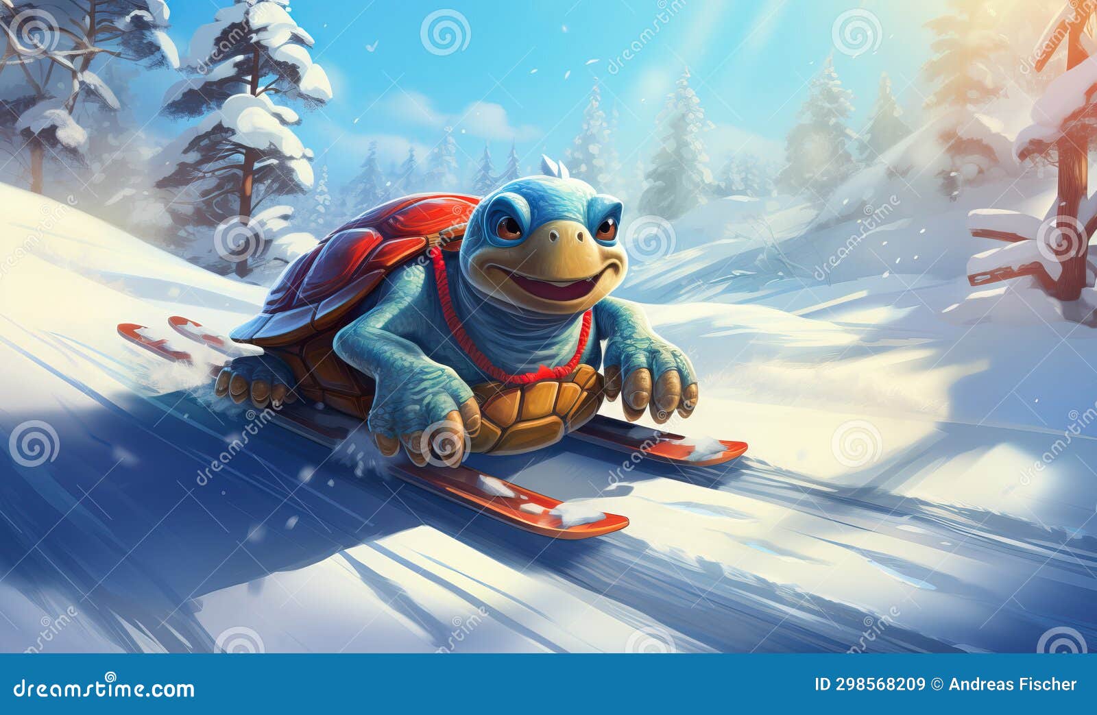 Cartoon Turtle Hurries through the Winter Forest. Stock Illustration ...