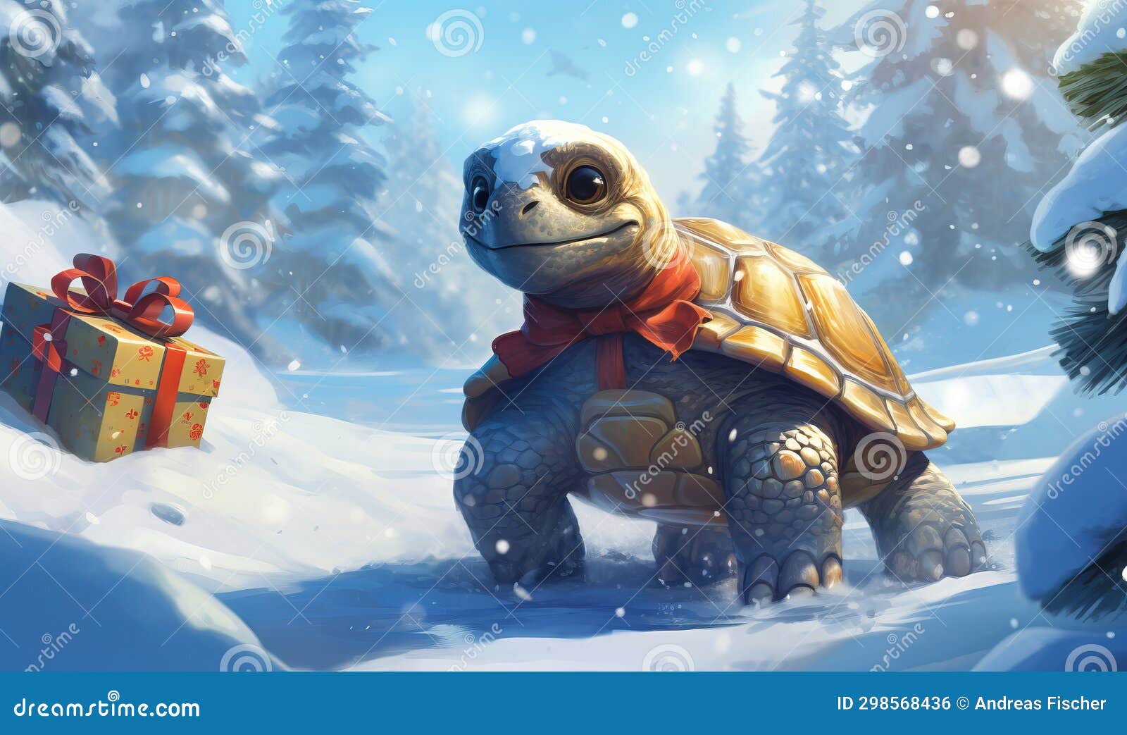 Cartoon Turtle Hurries through the Winter Forest. Stock Illustration ...