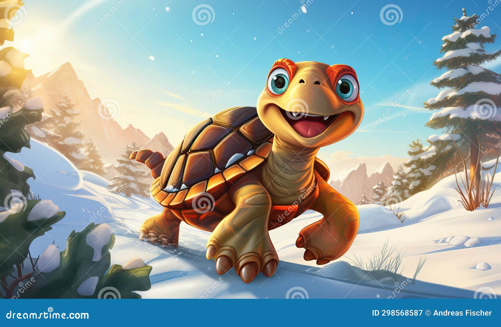 Cartoon Turtle Hurries through the Winter Forest. Stock Illustration ...