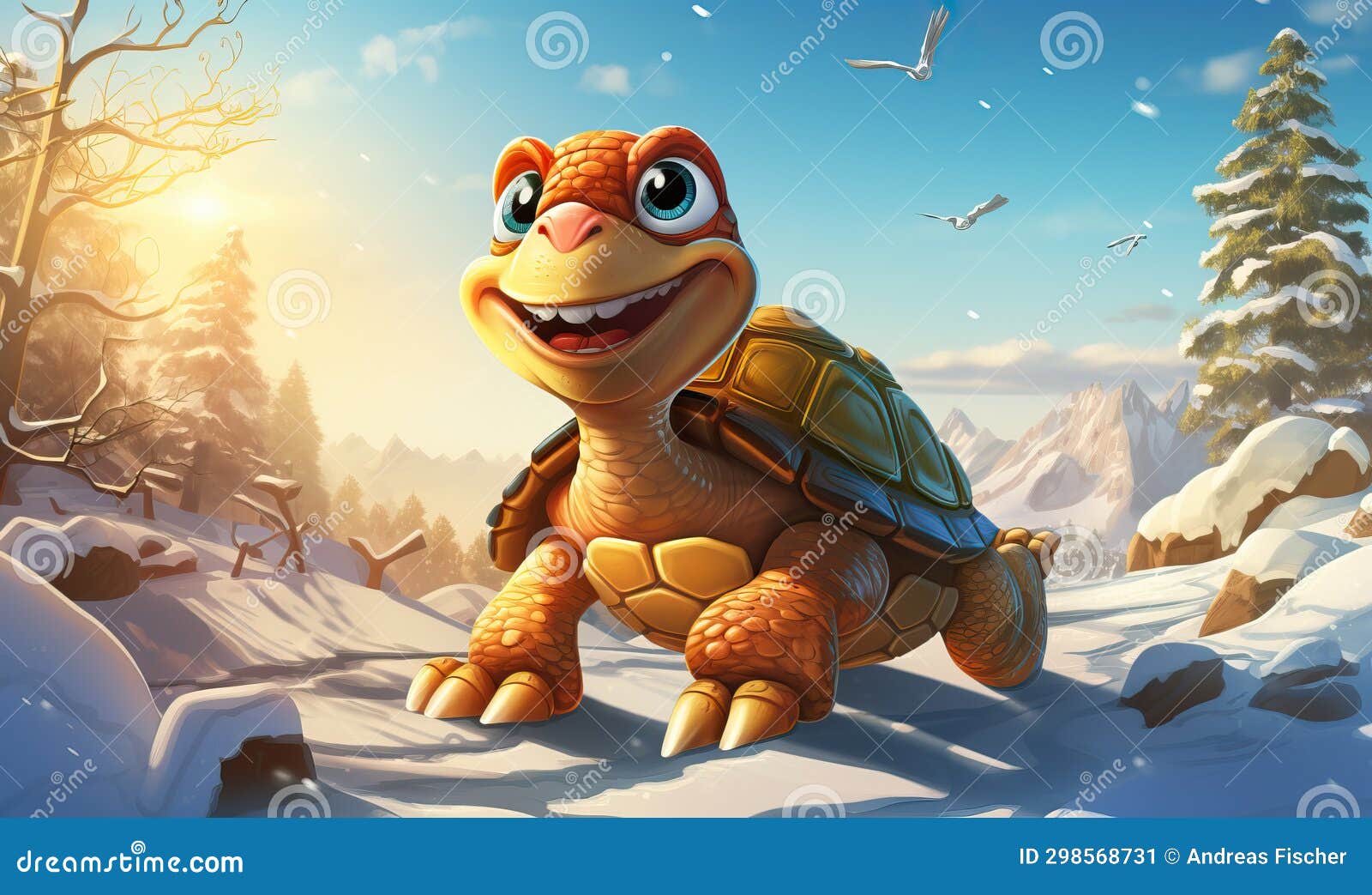 Cartoon Turtle Hurries through the Winter Forest. Stock Illustration ...
