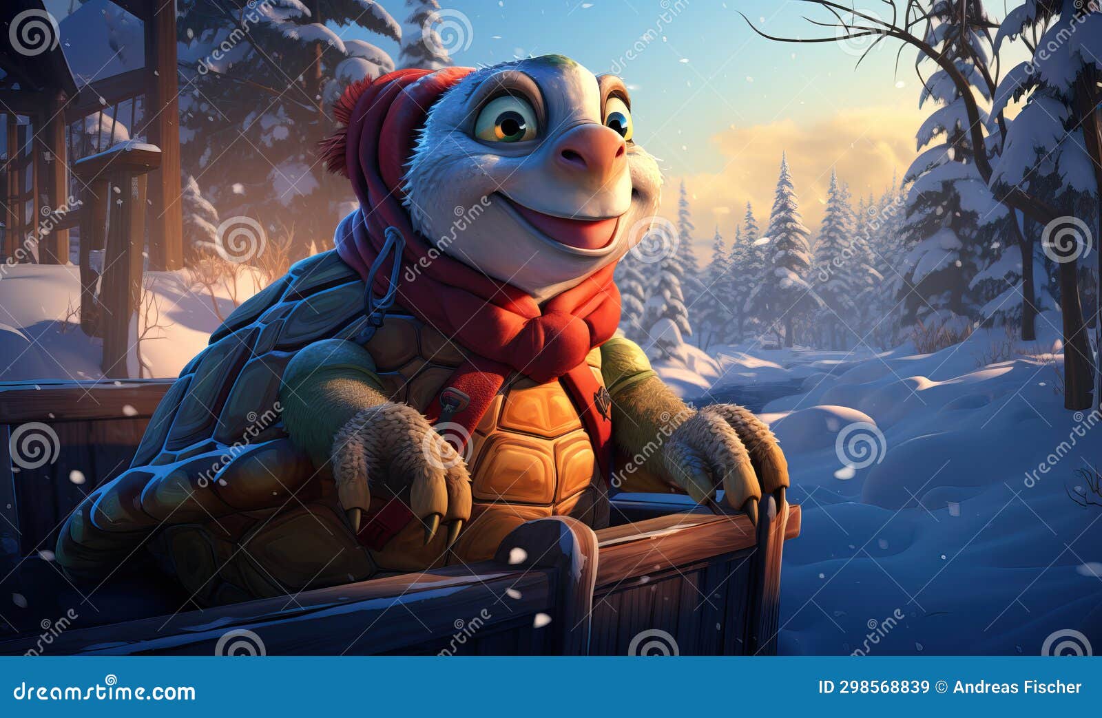 Cartoon Turtle Hurries through the Winter Forest. Stock Illustration ...