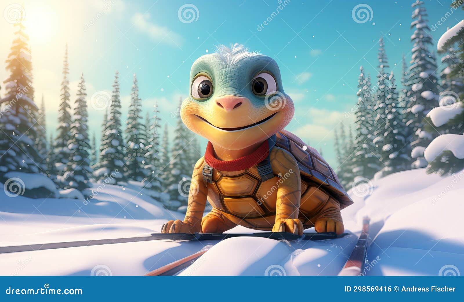 Cartoon Turtle Hurries through the Winter Forest. Stock Illustration ...