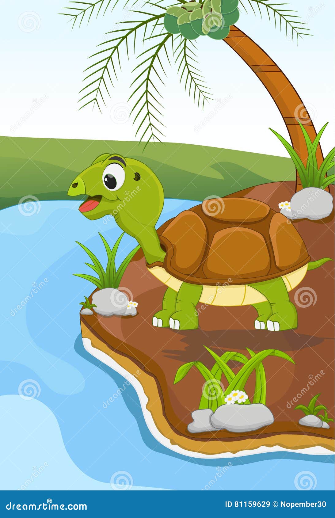 Cartoon turtle in nature stock vector. Illustration of tortoise - 81159629