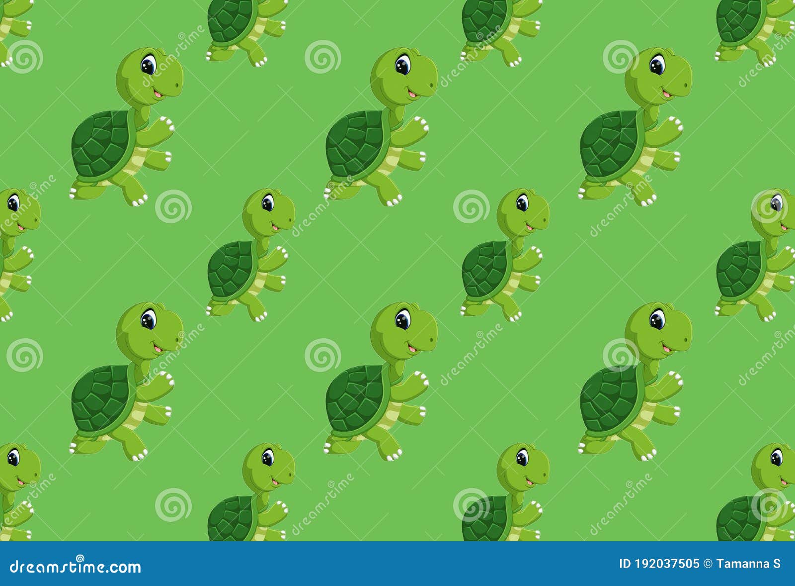 Cartoon Turtle Pattern on Green Background. Stock Illustration ...
