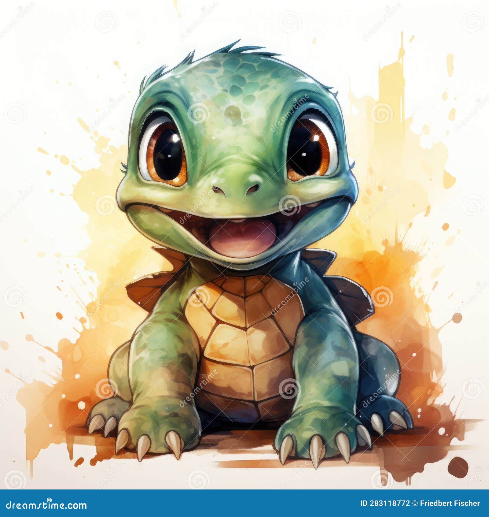 A Turtle Sitting On A Rock By A Waterfall, Generated By AI. Stock Photo ...