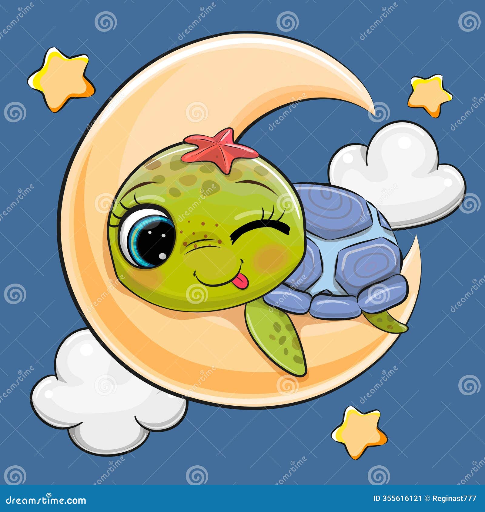MOON TURTLE Cartoon Space Animal Vector Illustration Set ...