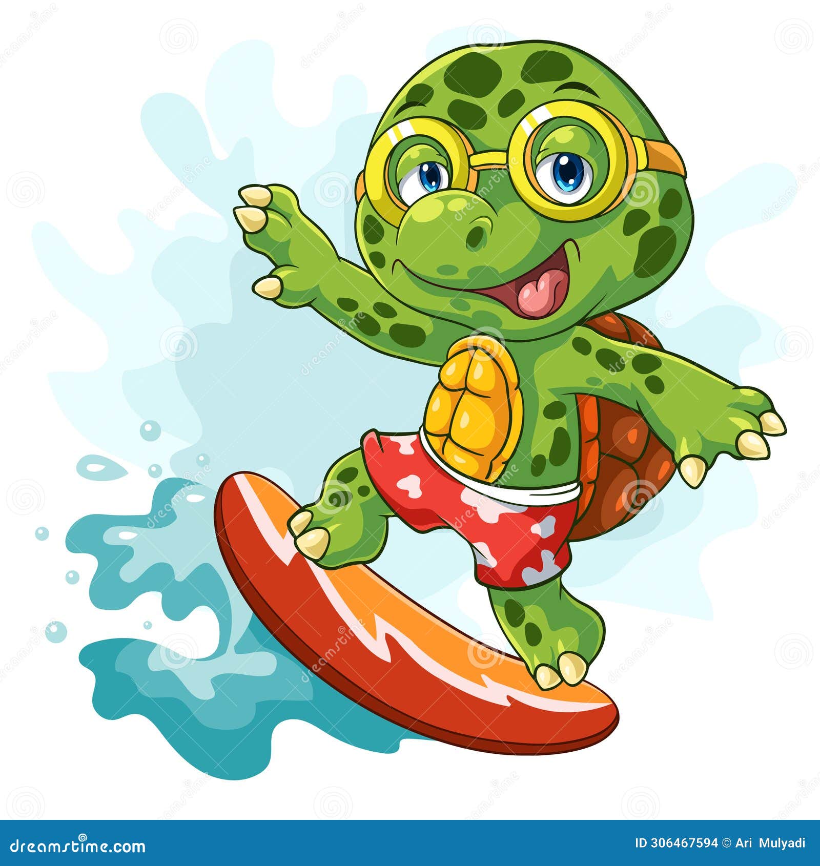 Cartoon Turtle Surfing in the Sea Stock Vector - Illustration of animal ...
