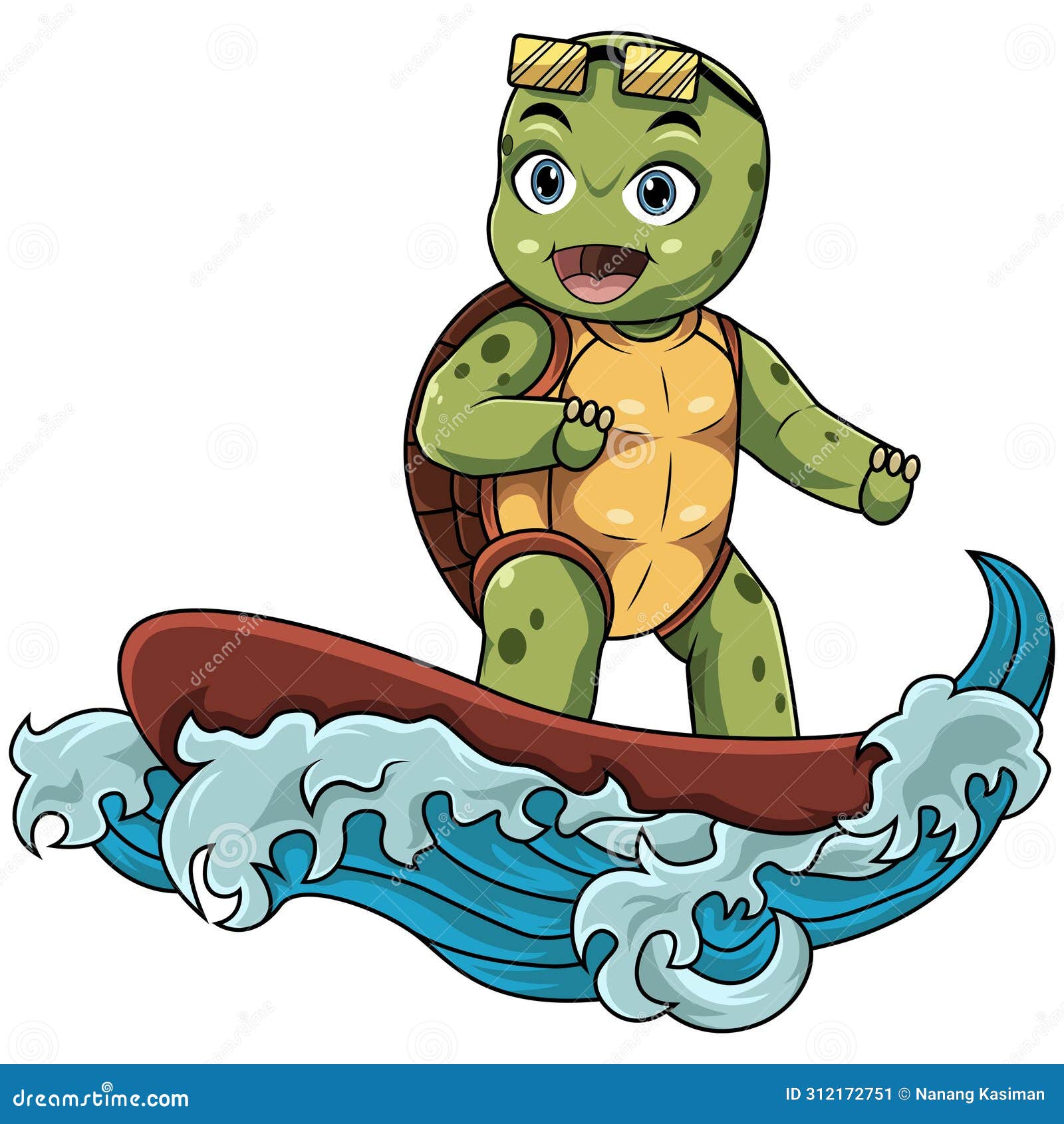 Cartoon Turtle Surfing in the Sea Stock Vector - Illustration of book ...