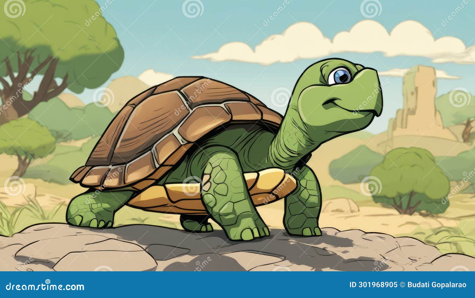 A Cartoon Turtle Walking on a Rock Stock Illustration - Illustration of wildlife, artwork: 301968905