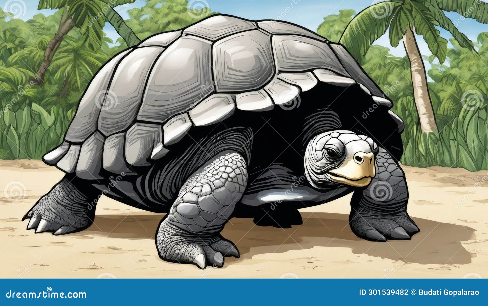 A Cartoon Turtle is Walking on a Sandy Beach Stock Illustration ...