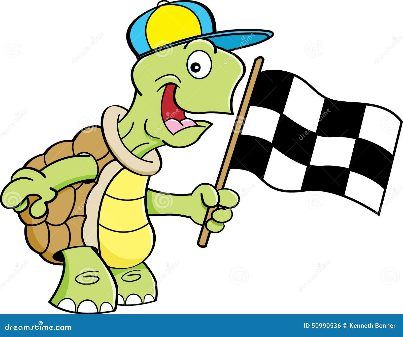 Cartoon Turtle Waving a Flag. Stock Vector - Illustration of race ...