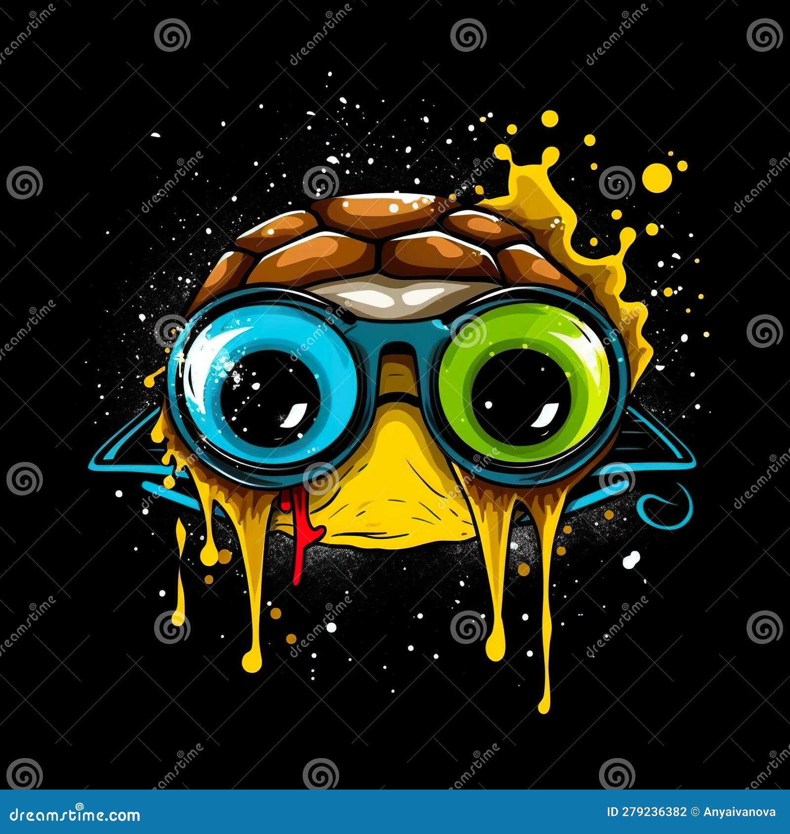 A Cartoon Turtle Wearing Goggles and Melting Paint. Generative AI Image ...