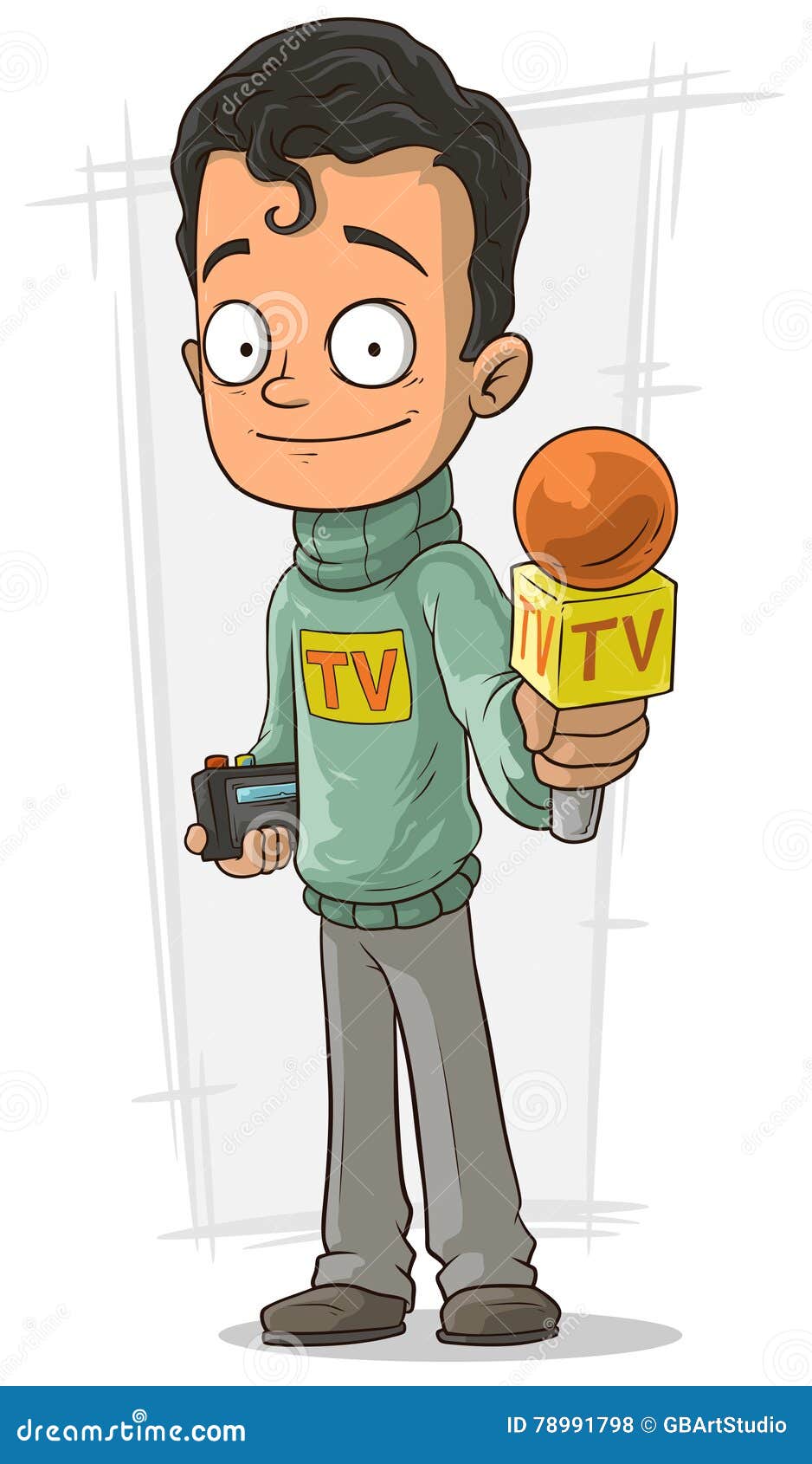 Cartoon TV Journalist with Orange Microphone Stock Vector ...