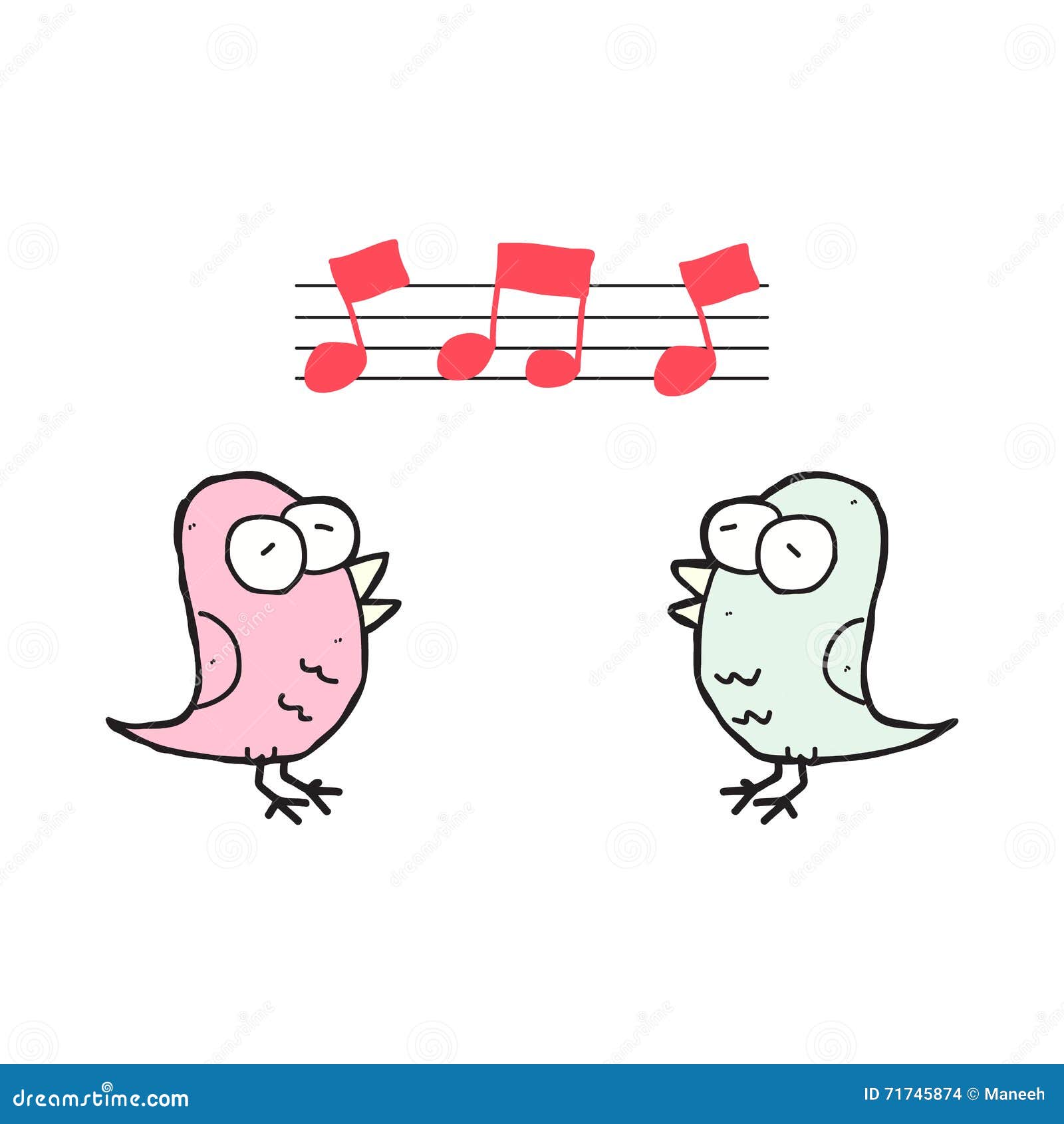 Cartoon Two Birds Singing with Music Notes Stock Illustration ...