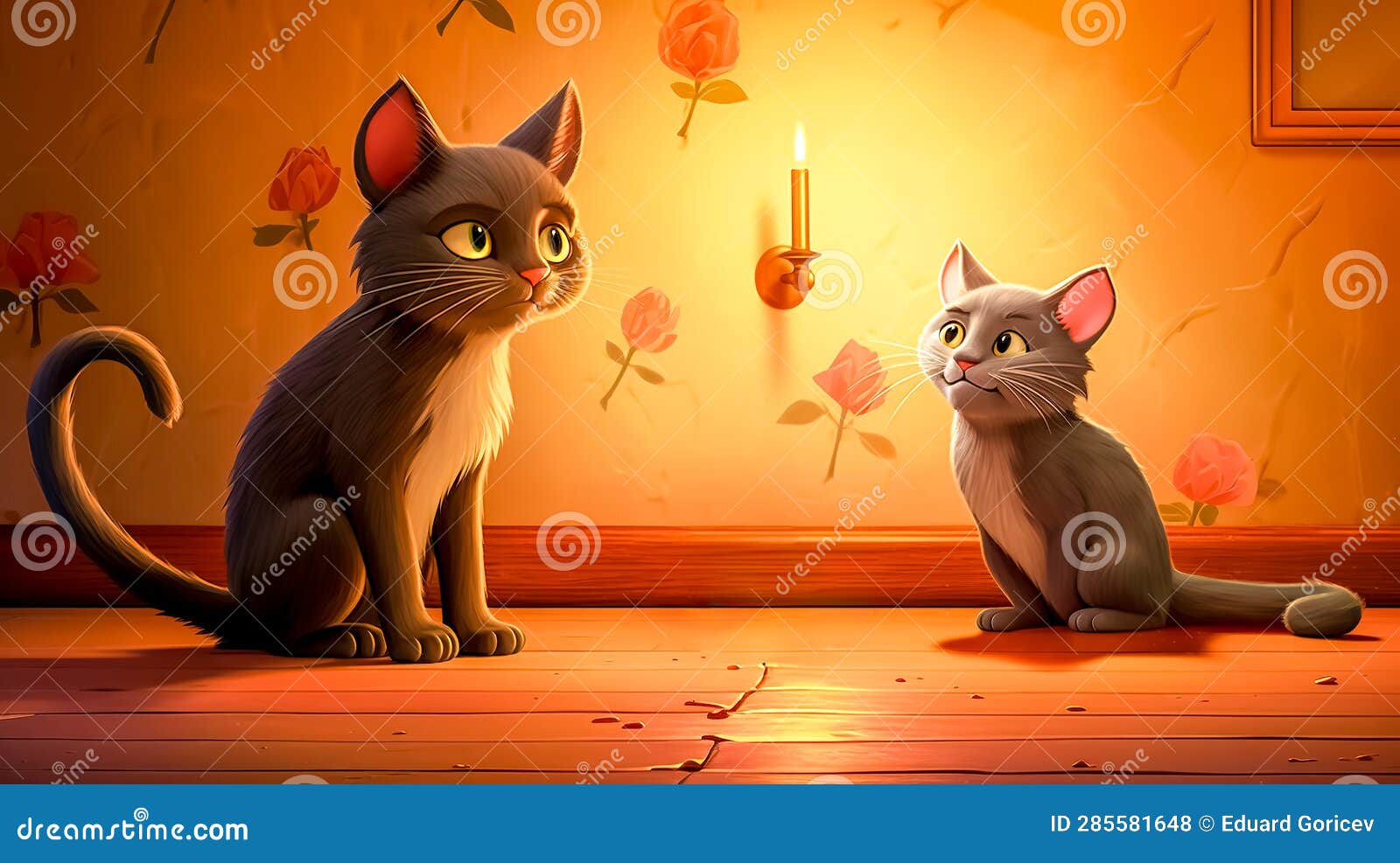 Cartoon, Two Cats in a Room, Made with Generative AI Stock Photo ...
