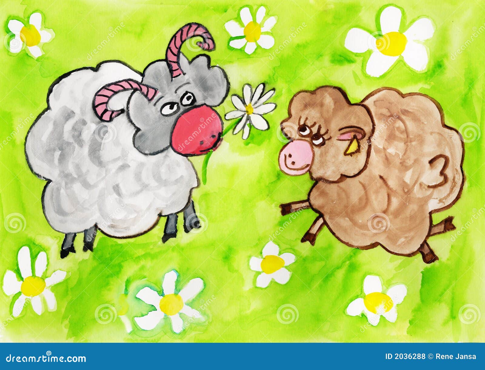 Cartoon of Two Sheep in a Field Stock Illustration - Illustration of ...