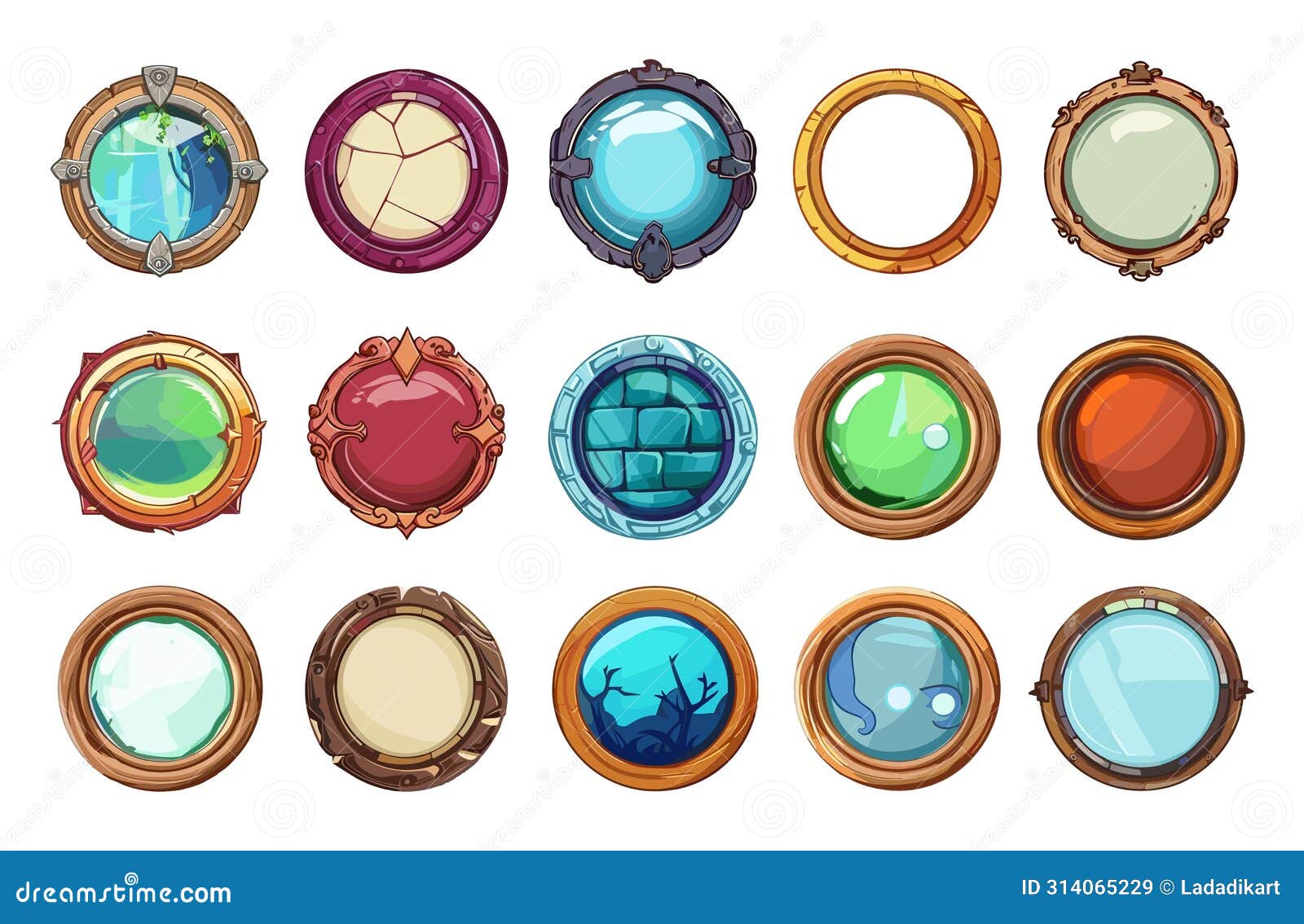 Cartoon Ui Design Elements. Round Frames, Games Design Templates Stock ...