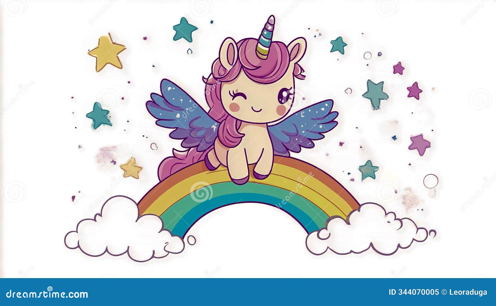 A Cartoon Unicorn is Resting on a Rainbow Stock Illustration ...