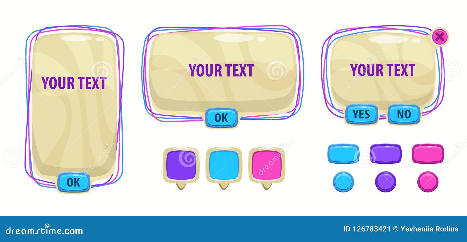 Cartoon User Interface Elements. Vector Assets for Game Design. Stock ...