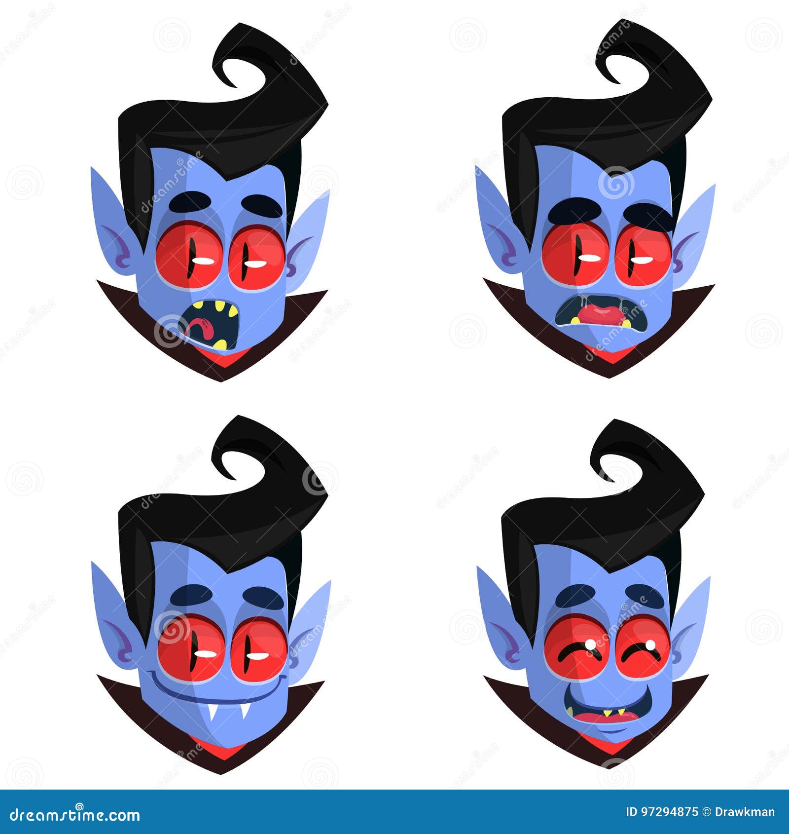 Cartoon Vampire Heads Icons. Vector Illustration of Vampire Emotions ...