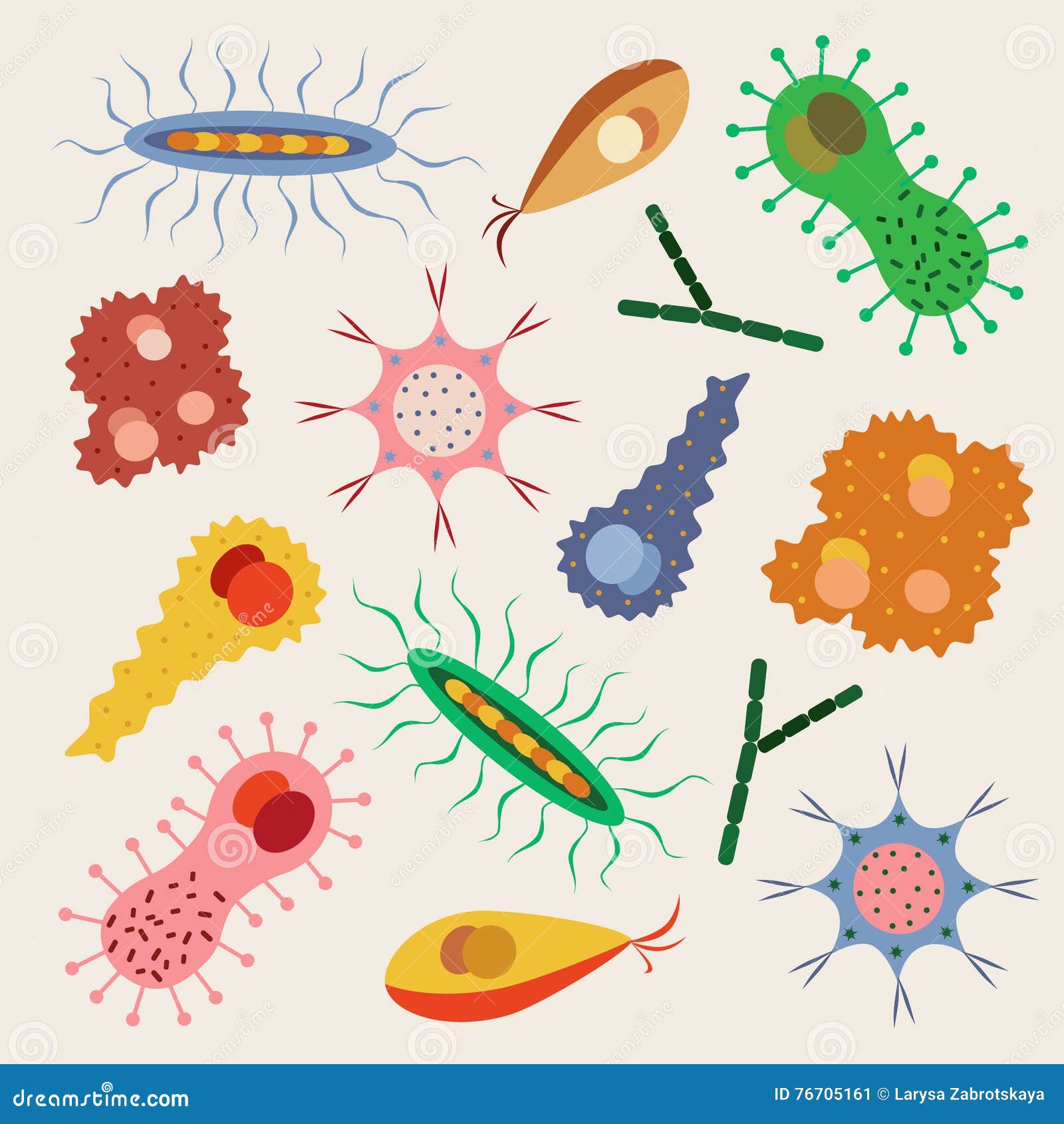 Cartoon various microbes stock vector. Illustration of dirty - 76705161