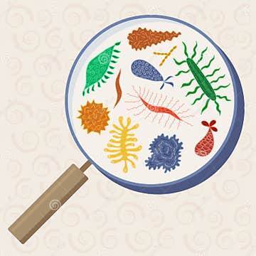 Cartoon various microbes stock illustration. Illustration of nucleus ...